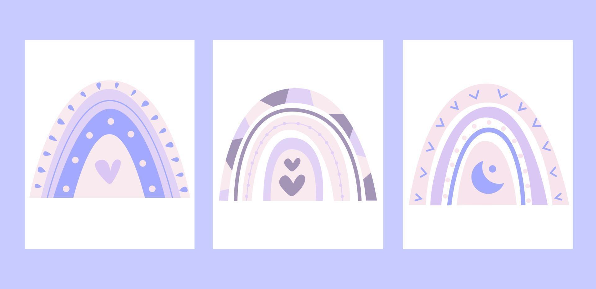 Scandinavian boho rainbow. Cute vector pastel rainbow set with drops ...