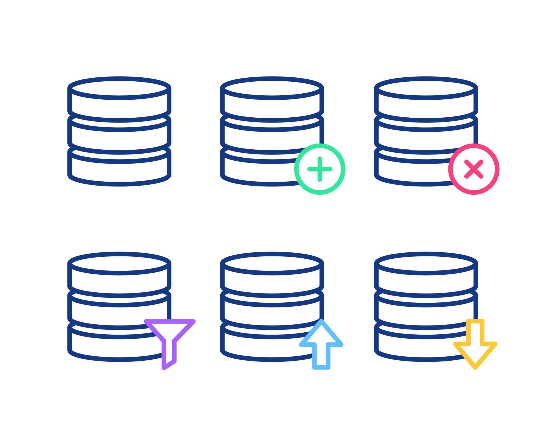 Database Manipulation Icon Set Vector Add Remove Delete Filter Upload and Download Data Symbol ...