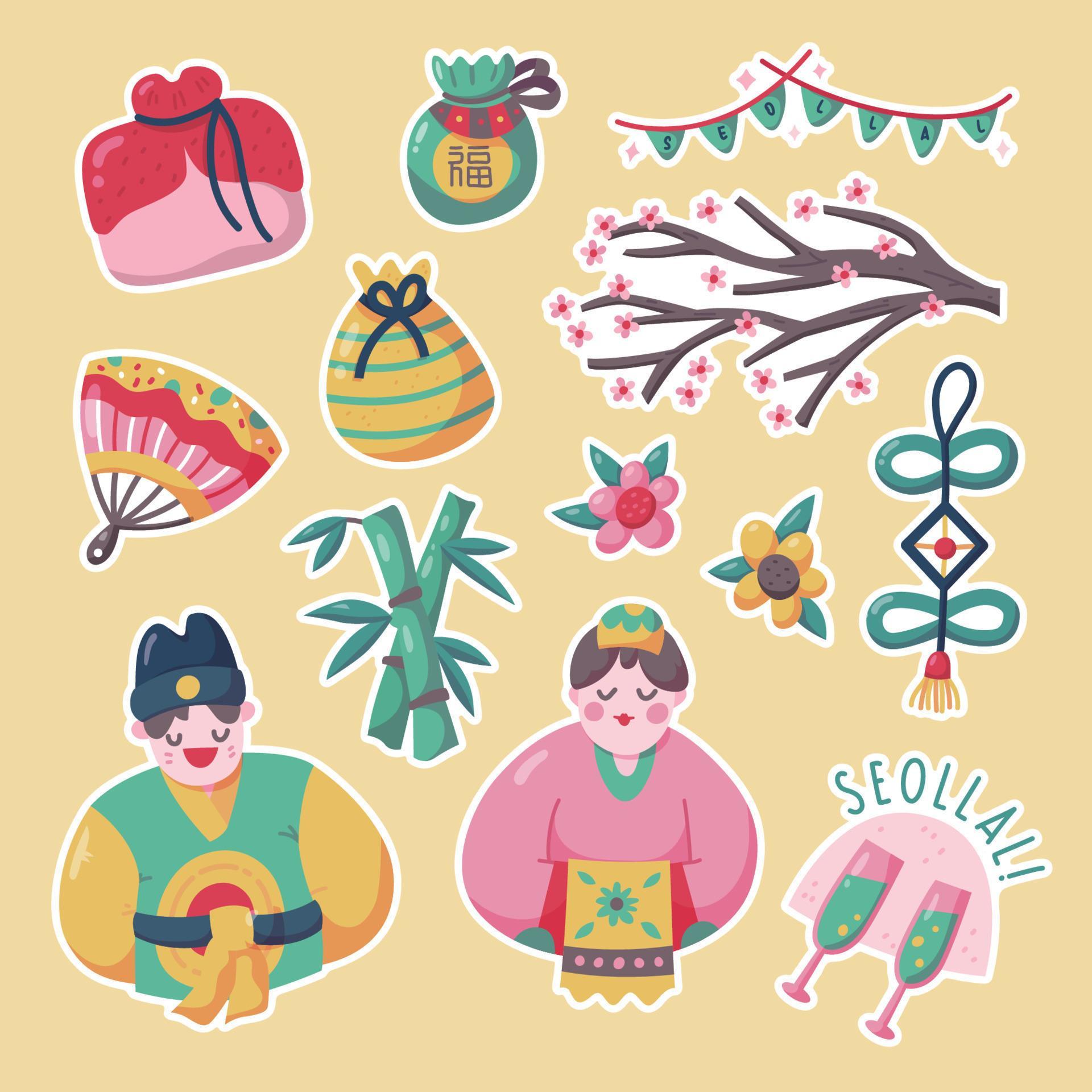 Seollal Korean Lunar New Year Journal Sticker Collection 13658364 Vector Art At Vecteezy