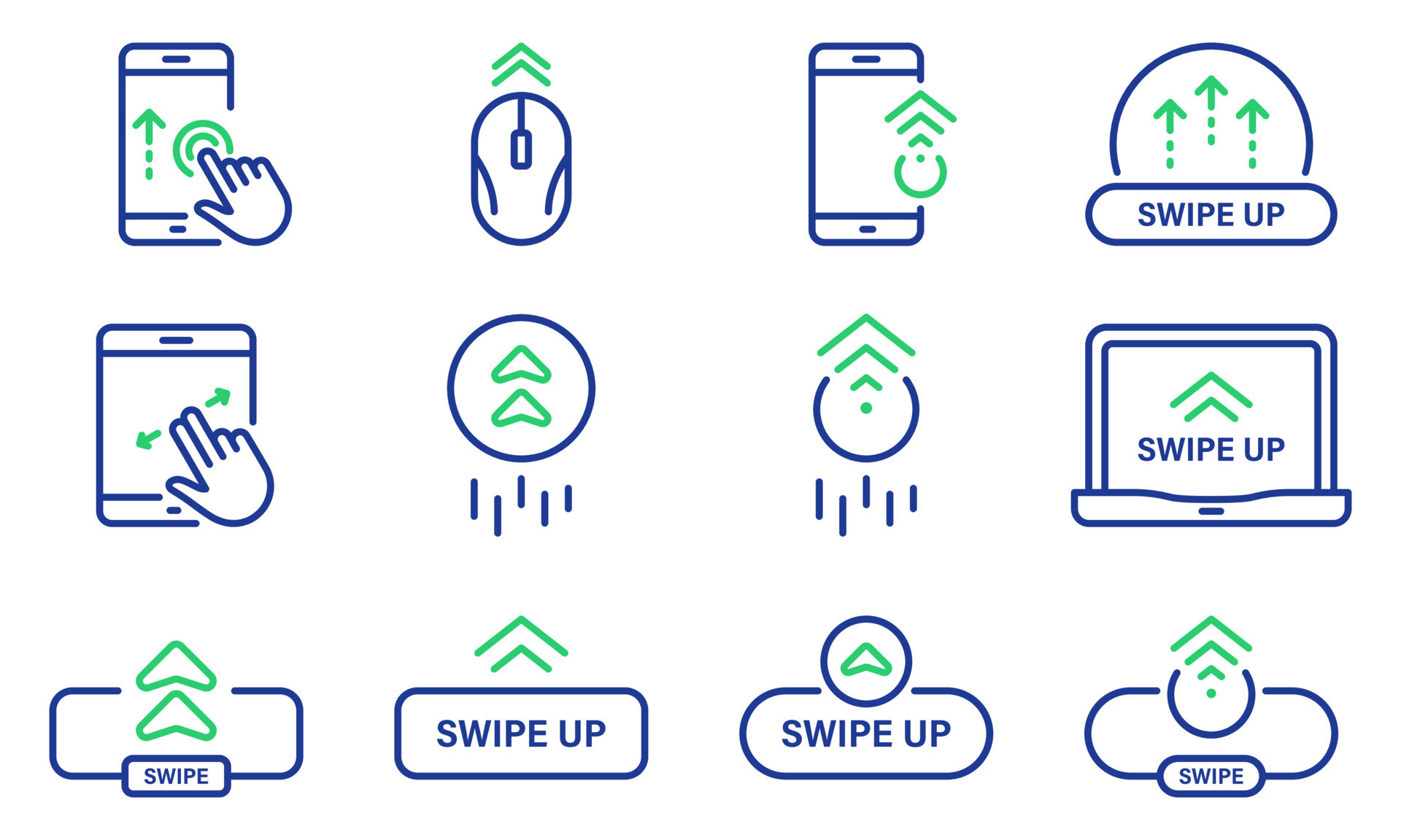 Swipe Button on Smartphone Computer Laptop Line Icon Set. Slide Action Social Media App ...
