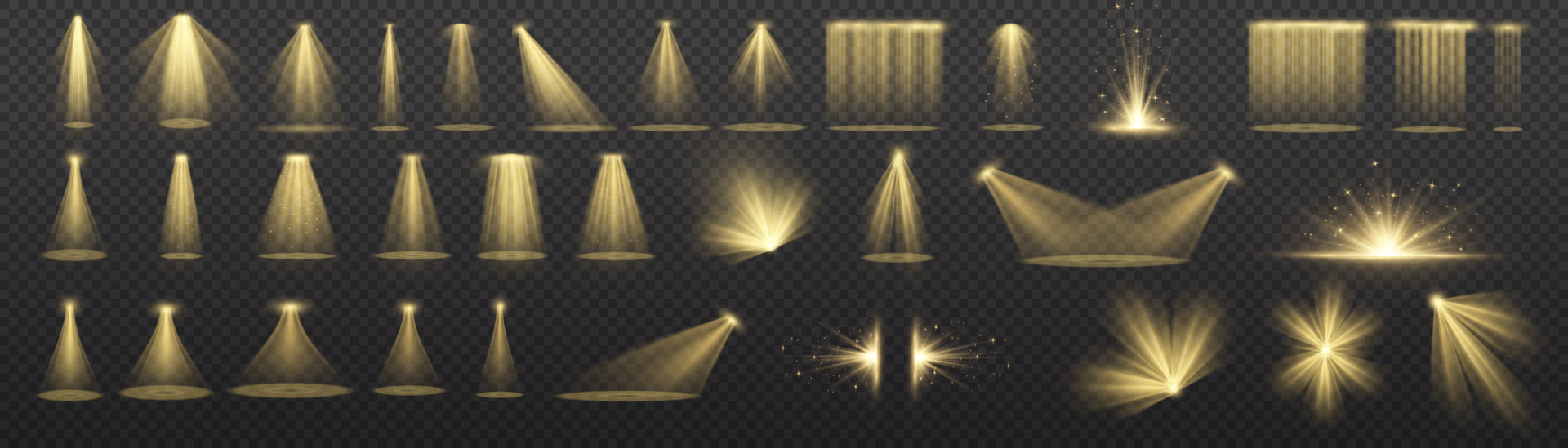 Vector spotlight. Yellow color light effect. Glowing isolated golden ... Vector spotlight. Yellow color light effect. Glowing isolated golden ...
