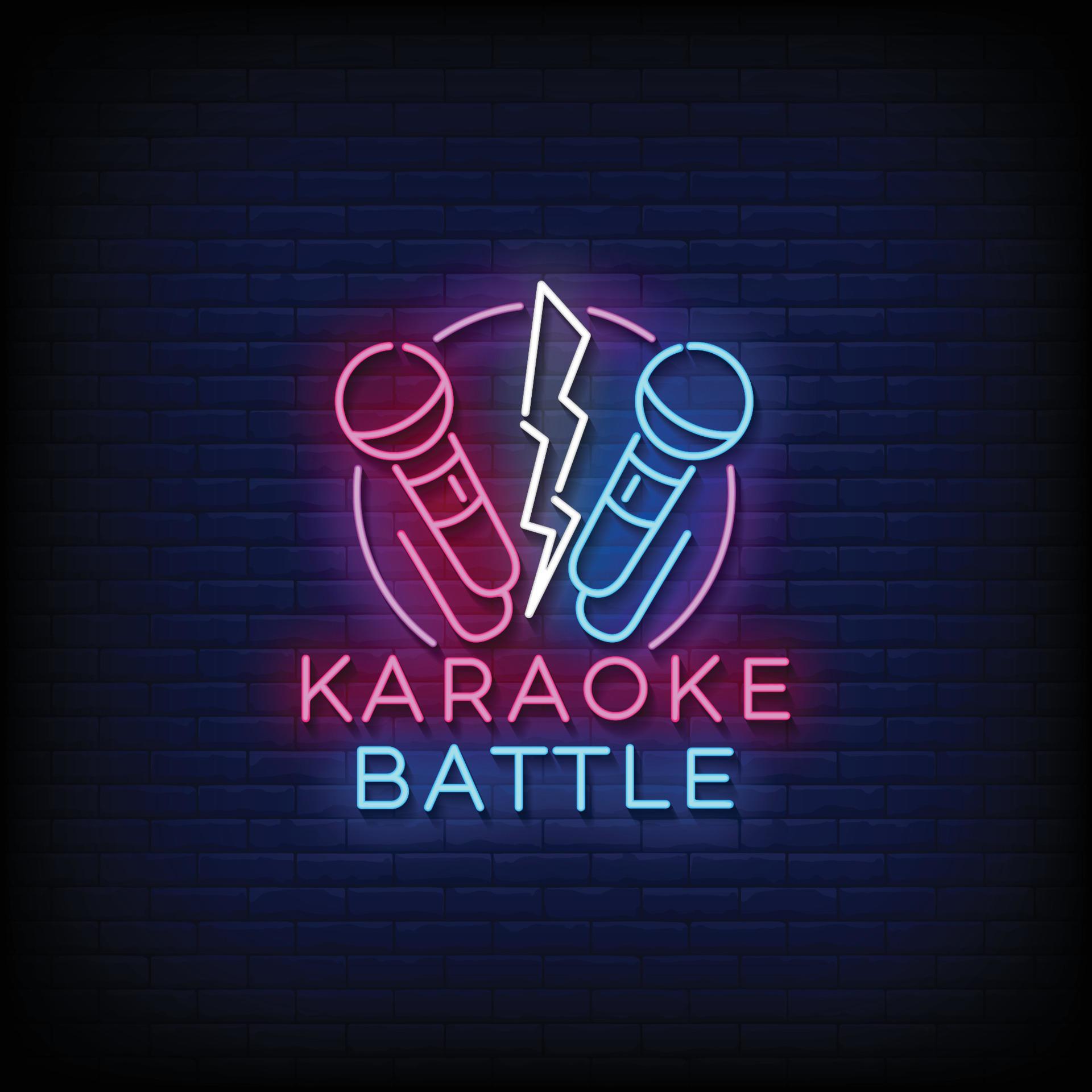 Neon Sign Karaoke Battle With Brick Wall Background Vector 13662962