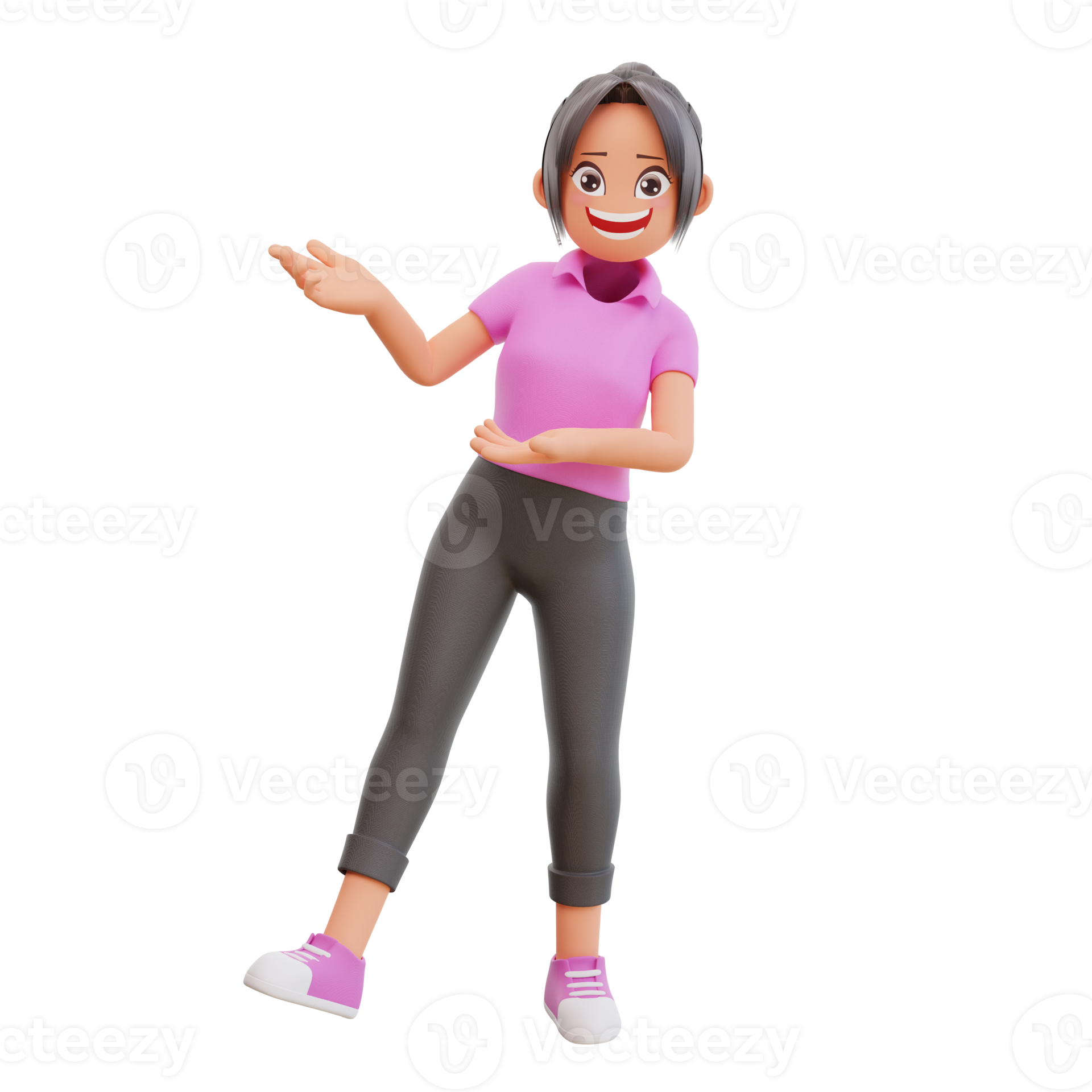 Cute Girl Smiling Posing Happy 3d Cartoon Illustration 13666288 Png