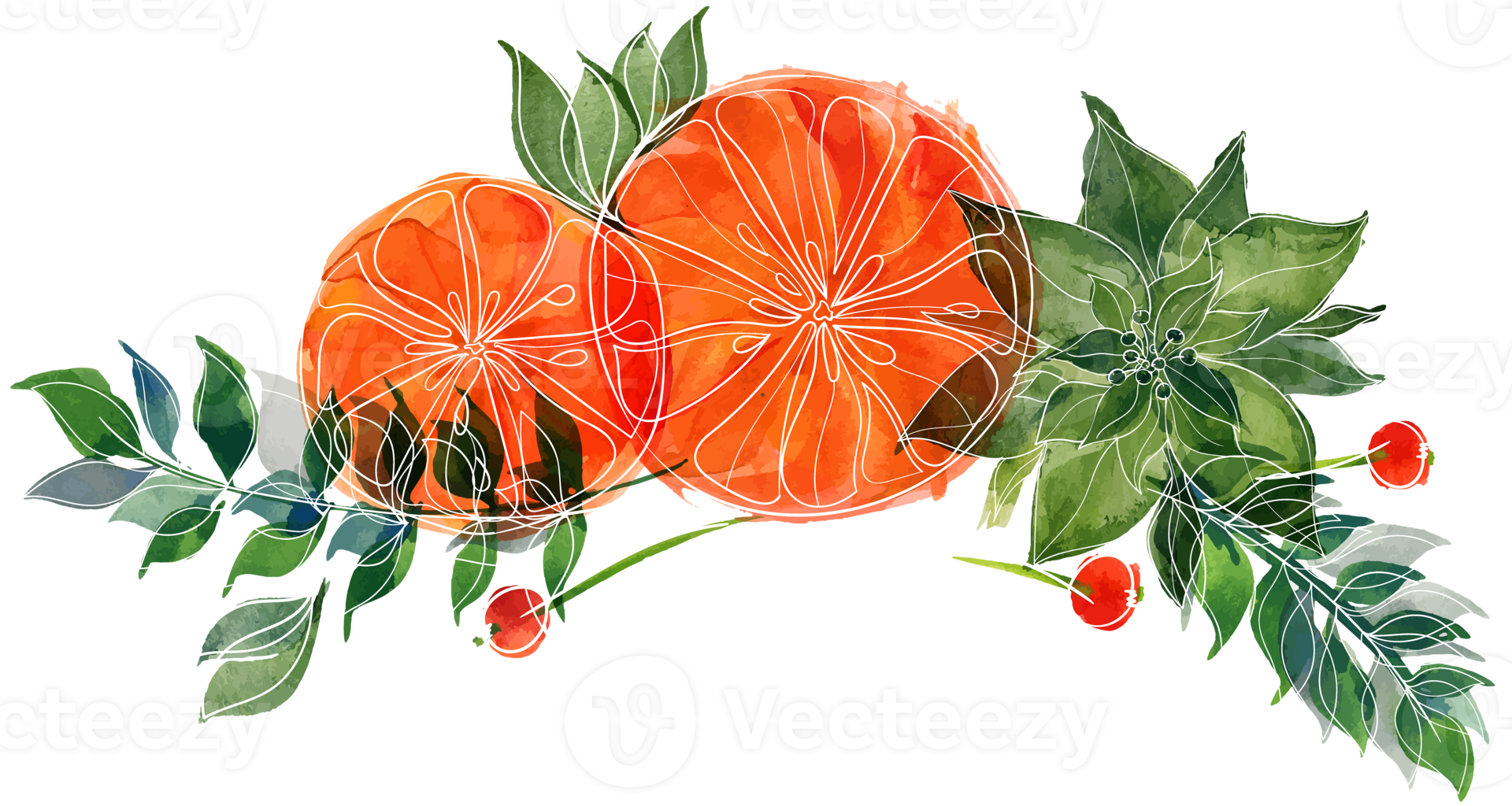 Christmas Floral Vignette With Poinsettia And Oranges And Winter