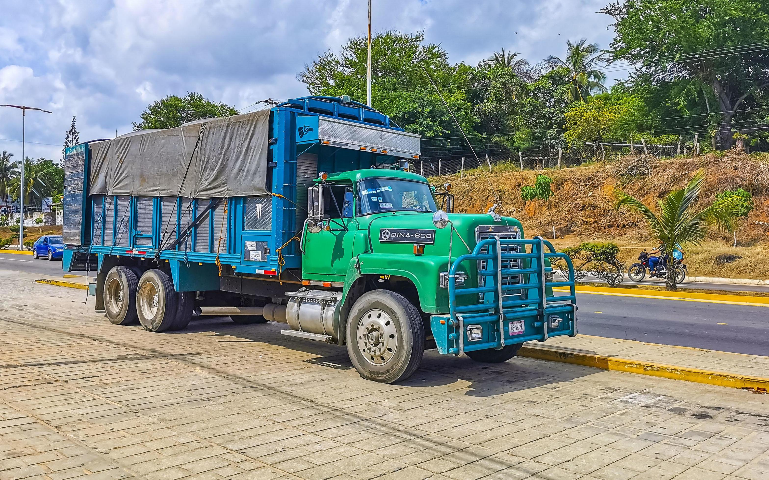 Puerto Escondido Oaxaca Mexico 2022 Mexican trucks cargo transporter delivery cars in Puerto ...