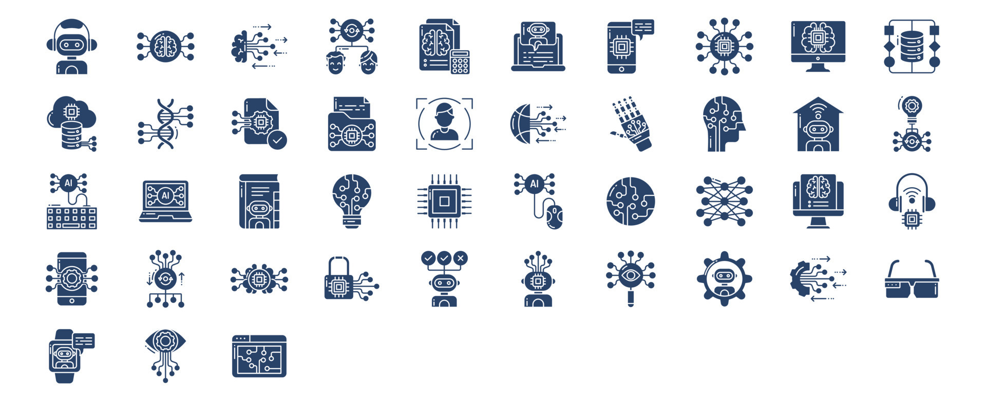 Collection of icons related to Artificial intelligence and machine ...
