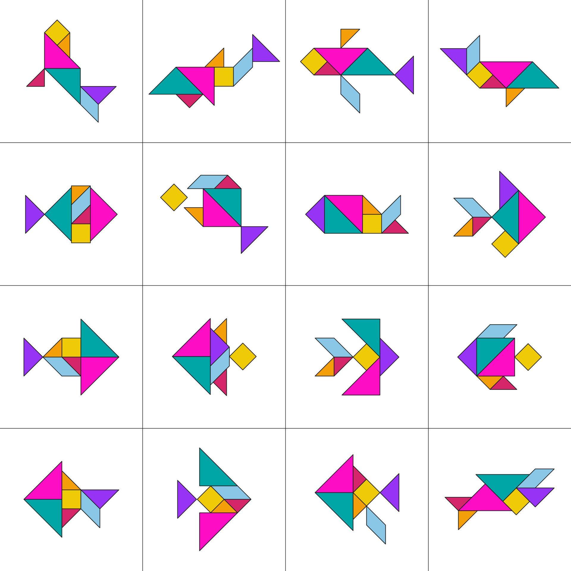 Tangram puzzle. Set of tangram Fish. Jigsaw for kids. Vector set ... Tangram puzzle. Set of tangram Fish. Jigsaw for kids. Vector set ...