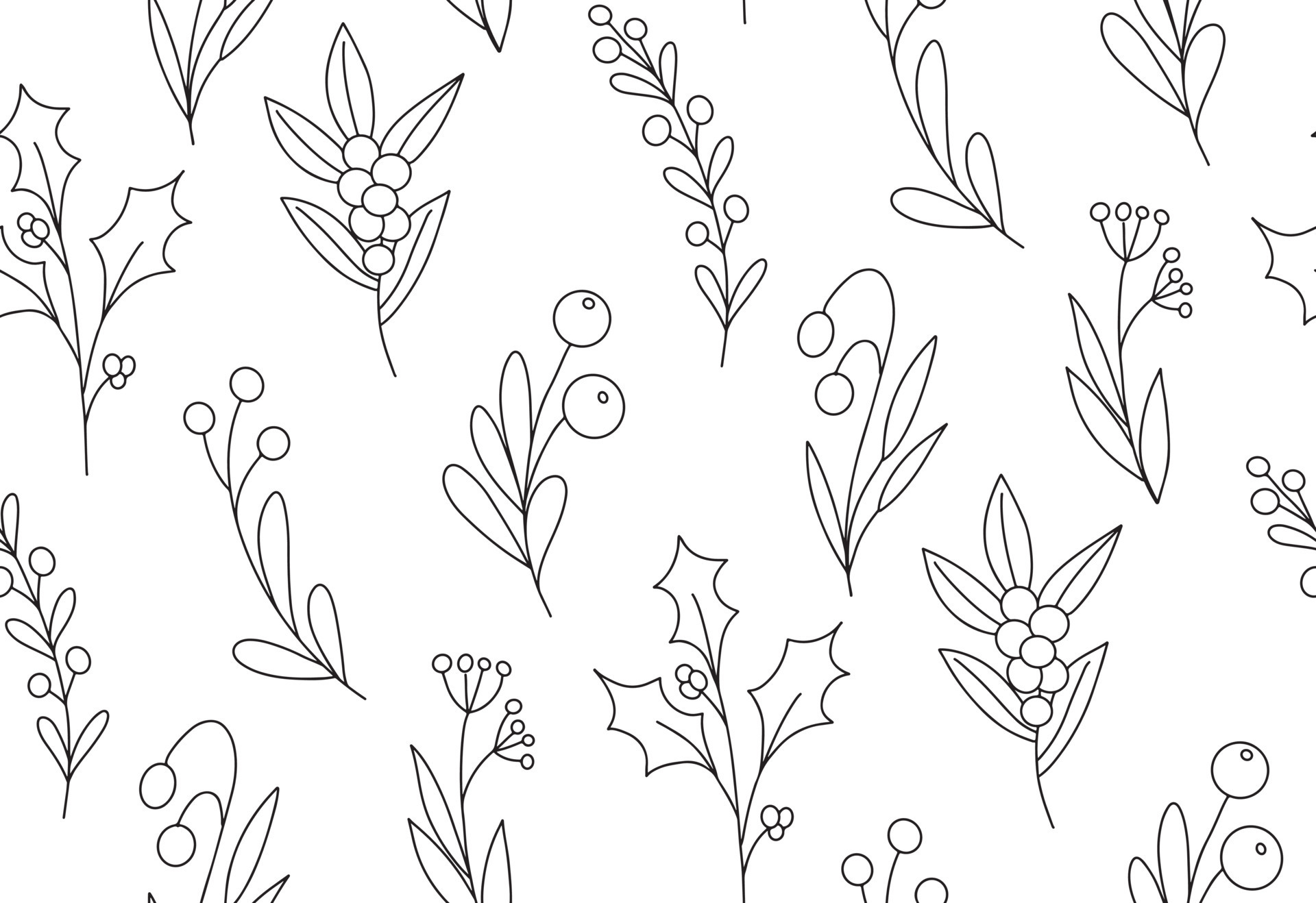 Cute winter black and white floral seamless pattern minimalist ...