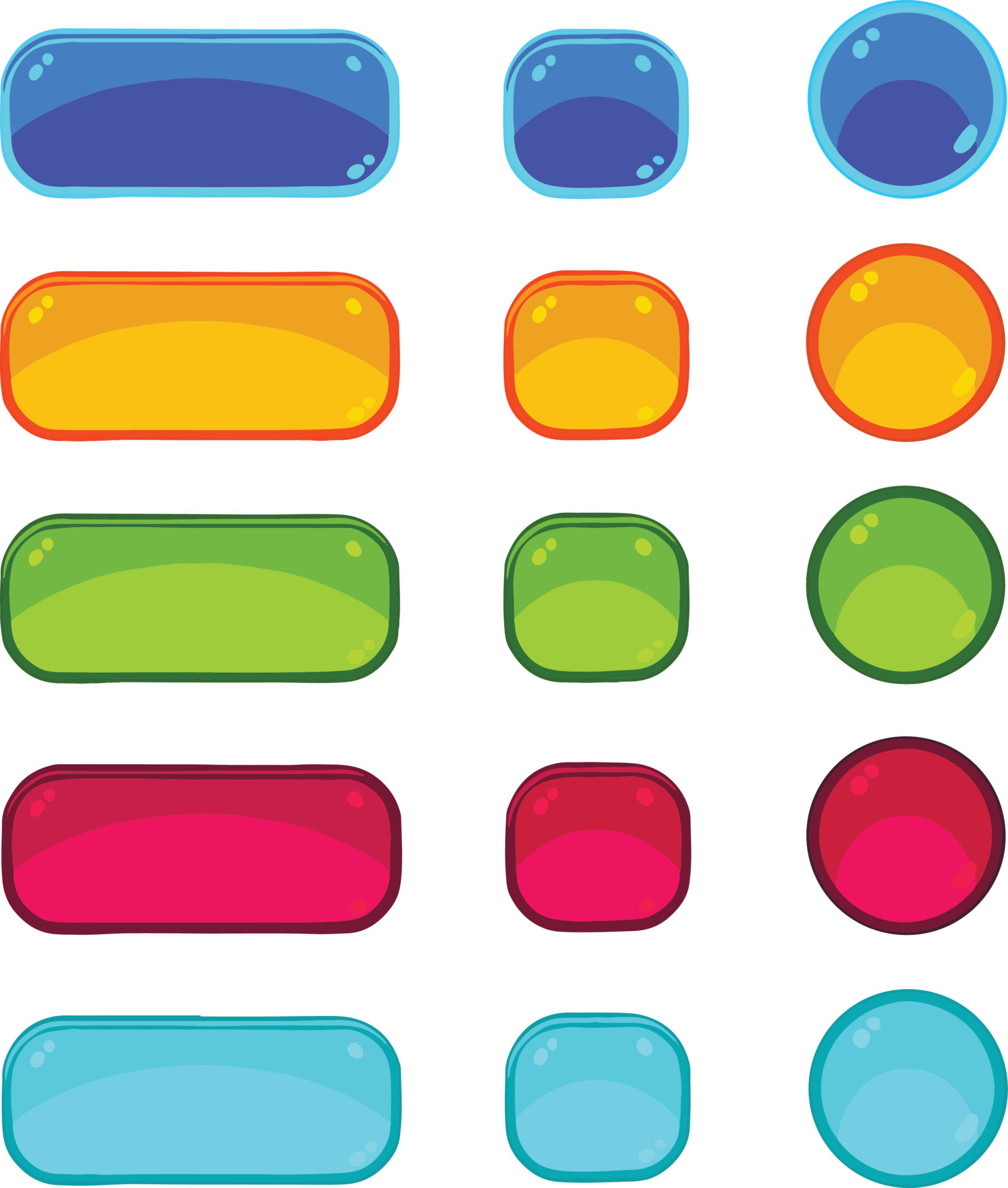 Set of multi-colored buttons of different shapes for a game or website ...