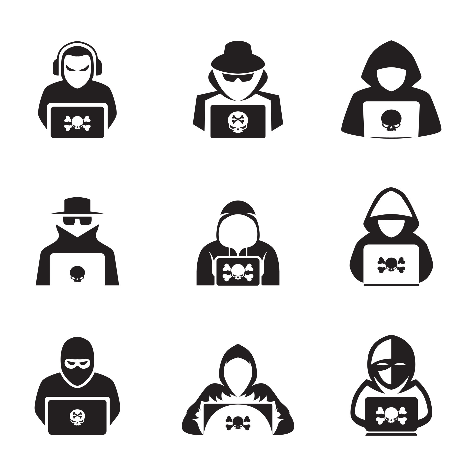 Hacker Black Flat Icon Set 13692630 Vector Art At Vecteezy