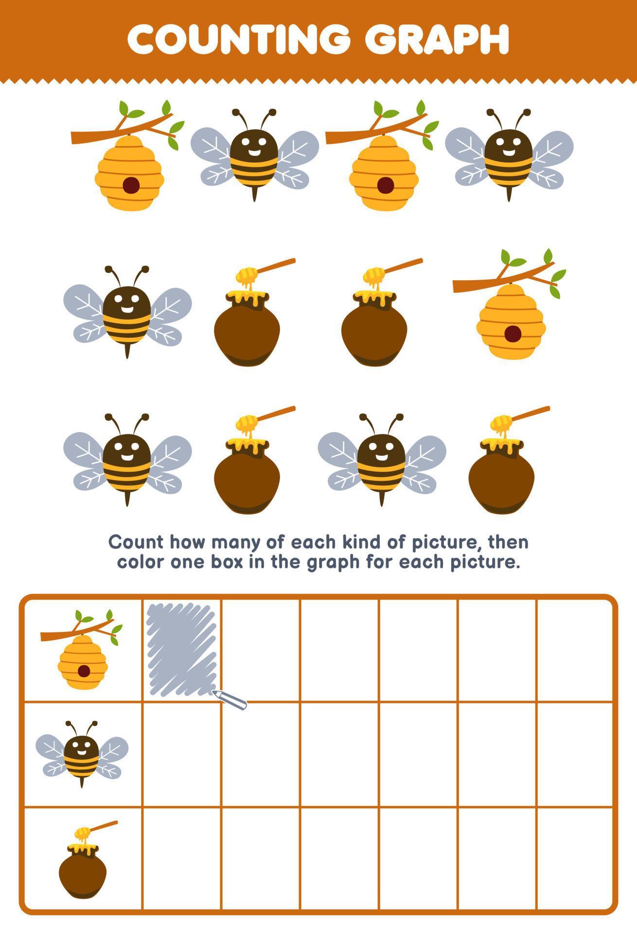 Education game for children count how many cute cartoon beehive bee ...