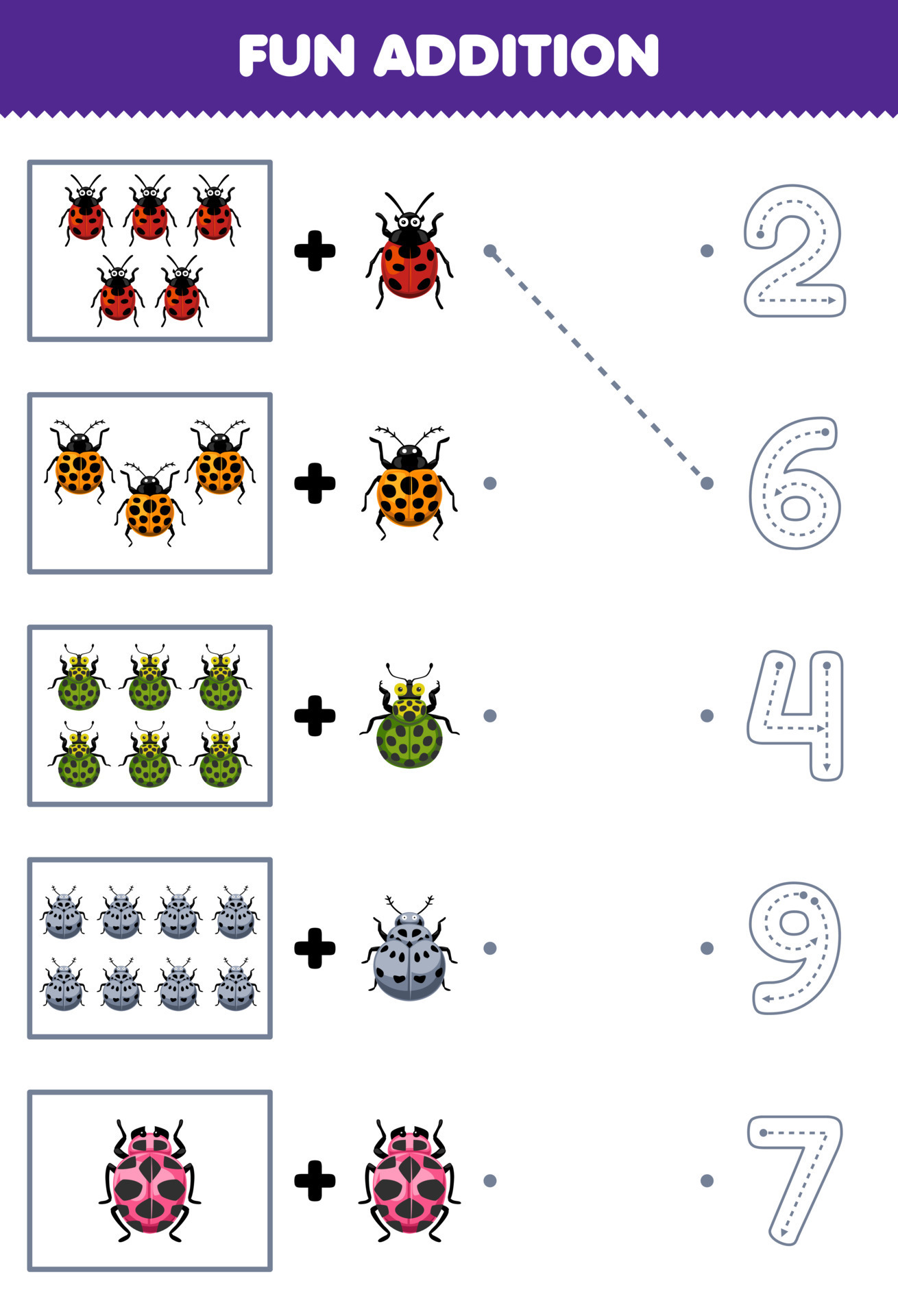 Education game for children fun addition of cute cartoon ladybug then ...