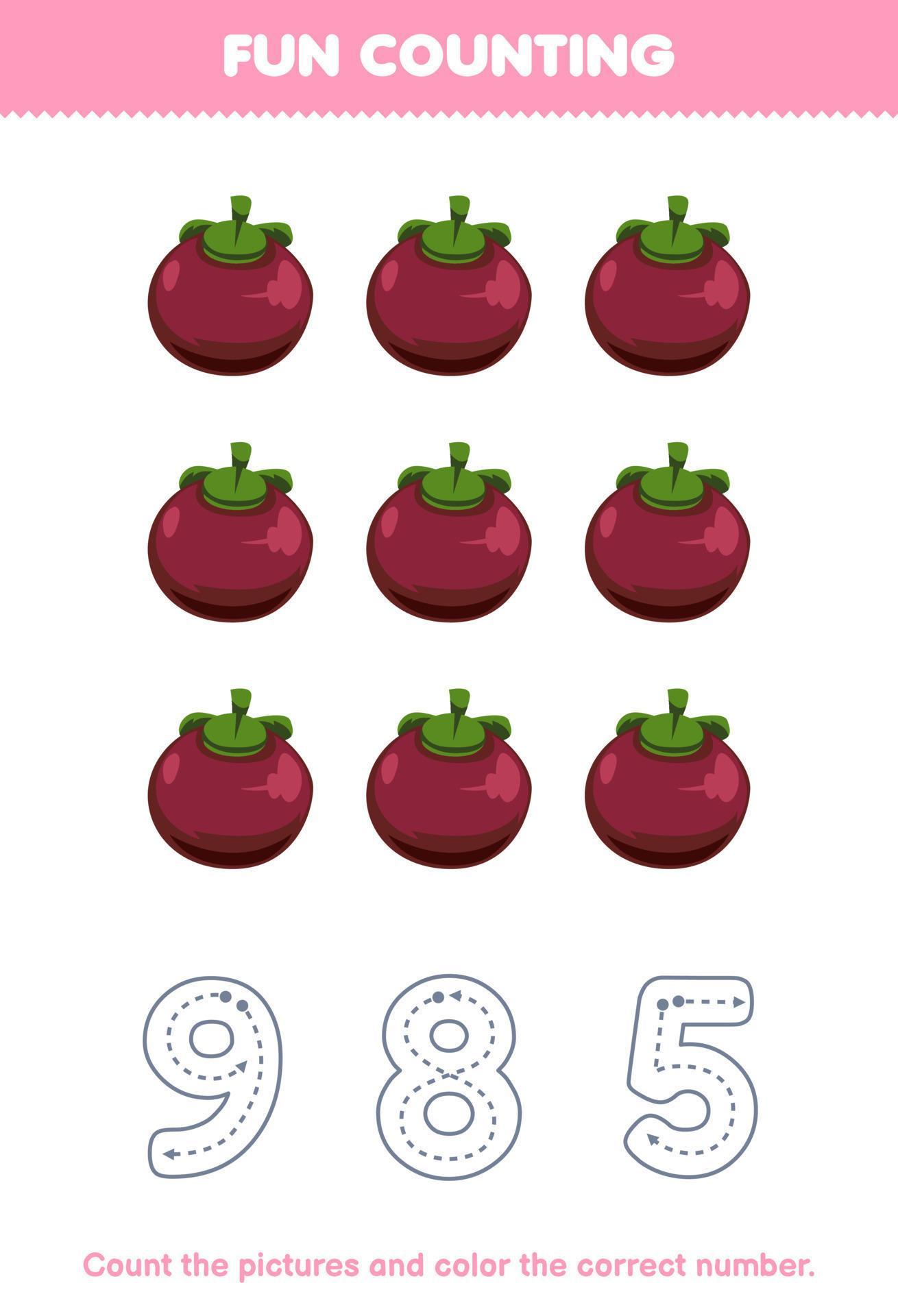 Education game for children count the pictures and color the correct ...