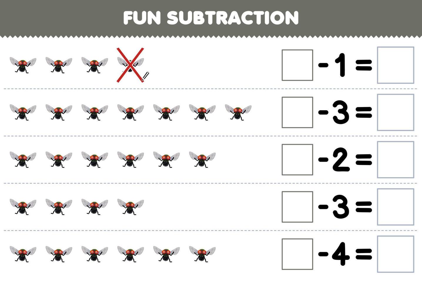 Education game for children fun subtraction by counting cute cartoon ...