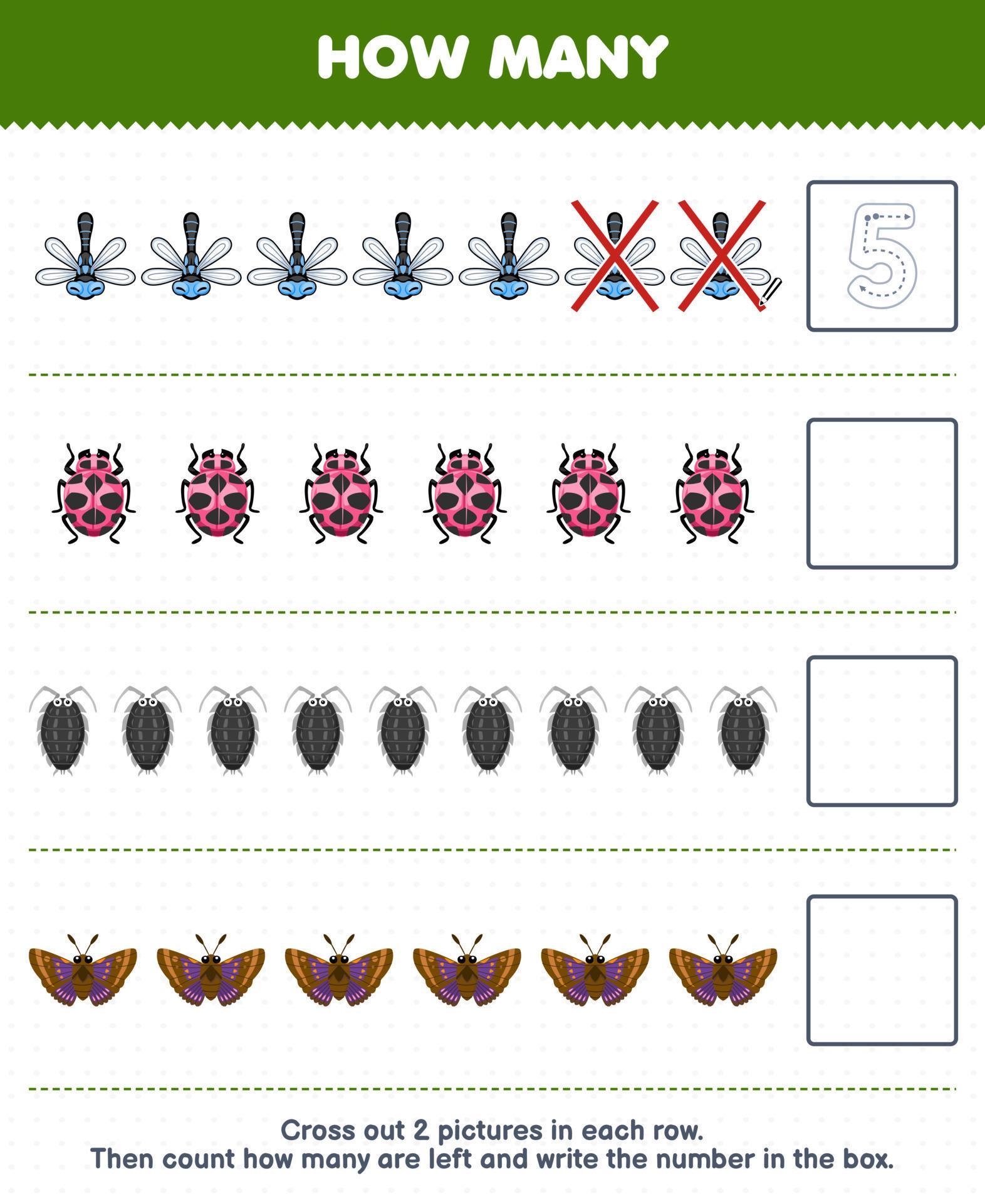 Education game for children count how many cute cartoon dragonfly ...