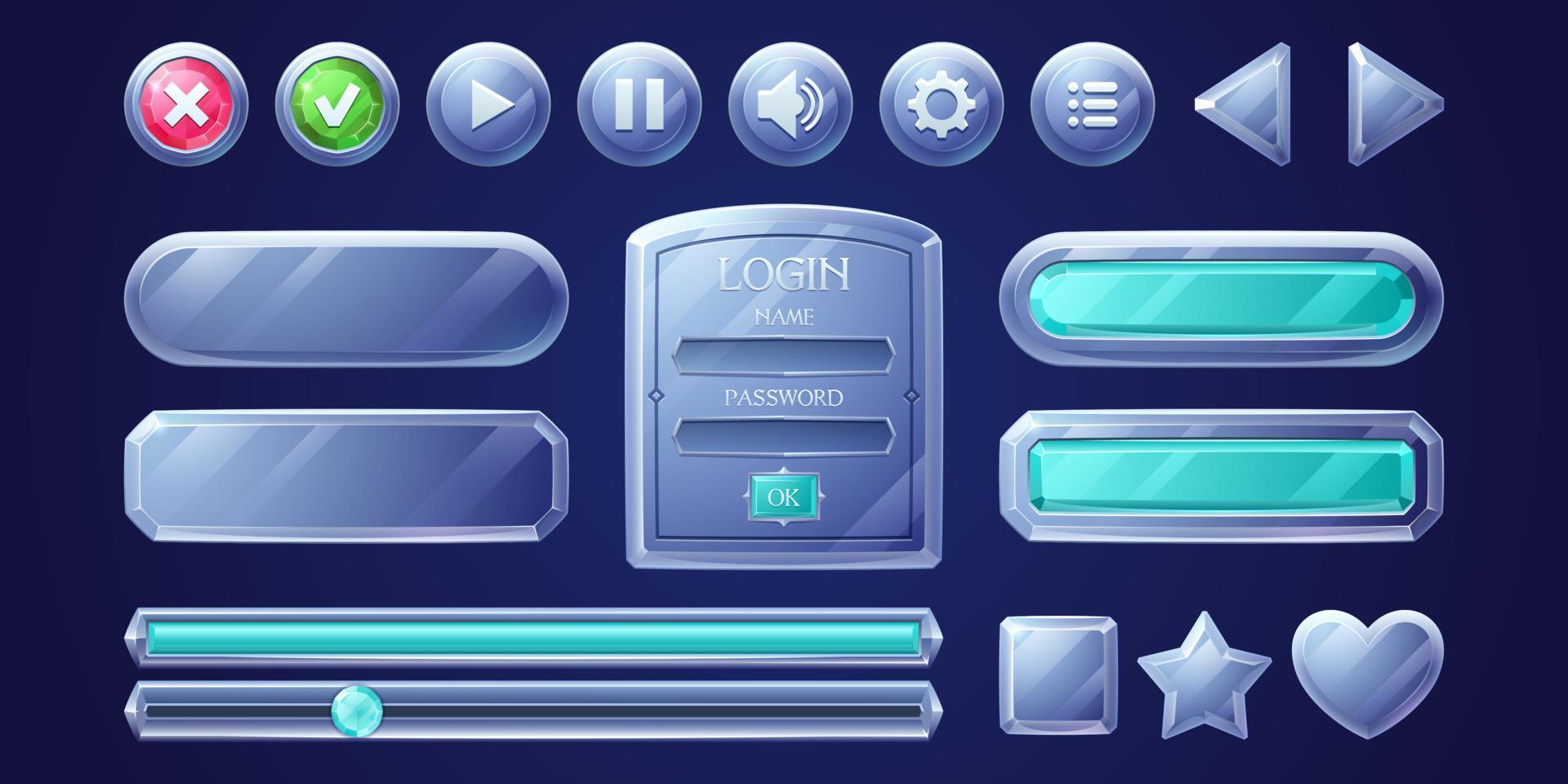 Glass game buttons, ui or ux menu panel elements 13699216 Vector Art at ...