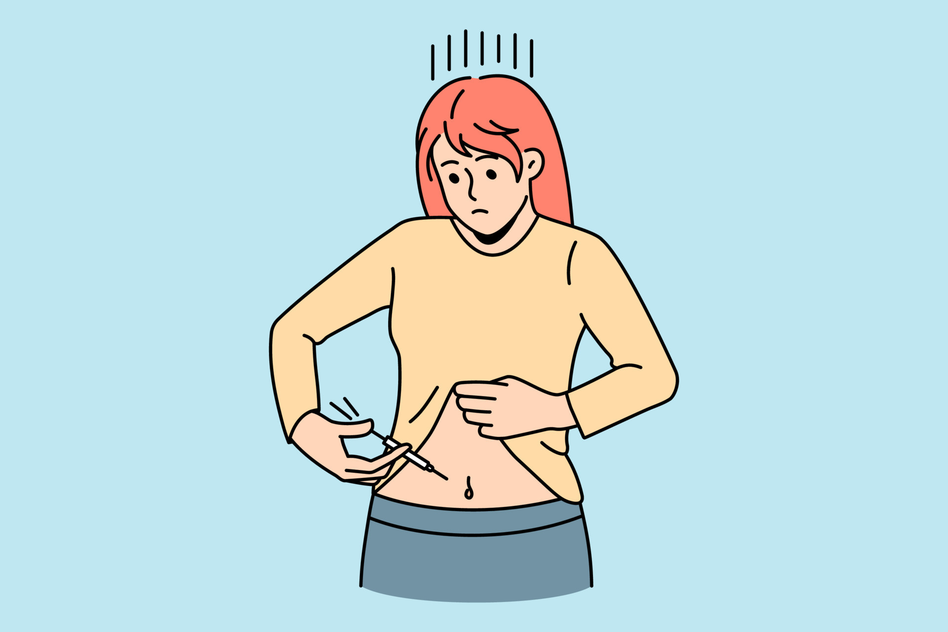 Sick Woman Make Insulin Injection In Belly Suffer From Diabetes Unhealthy Unwell Female Apply