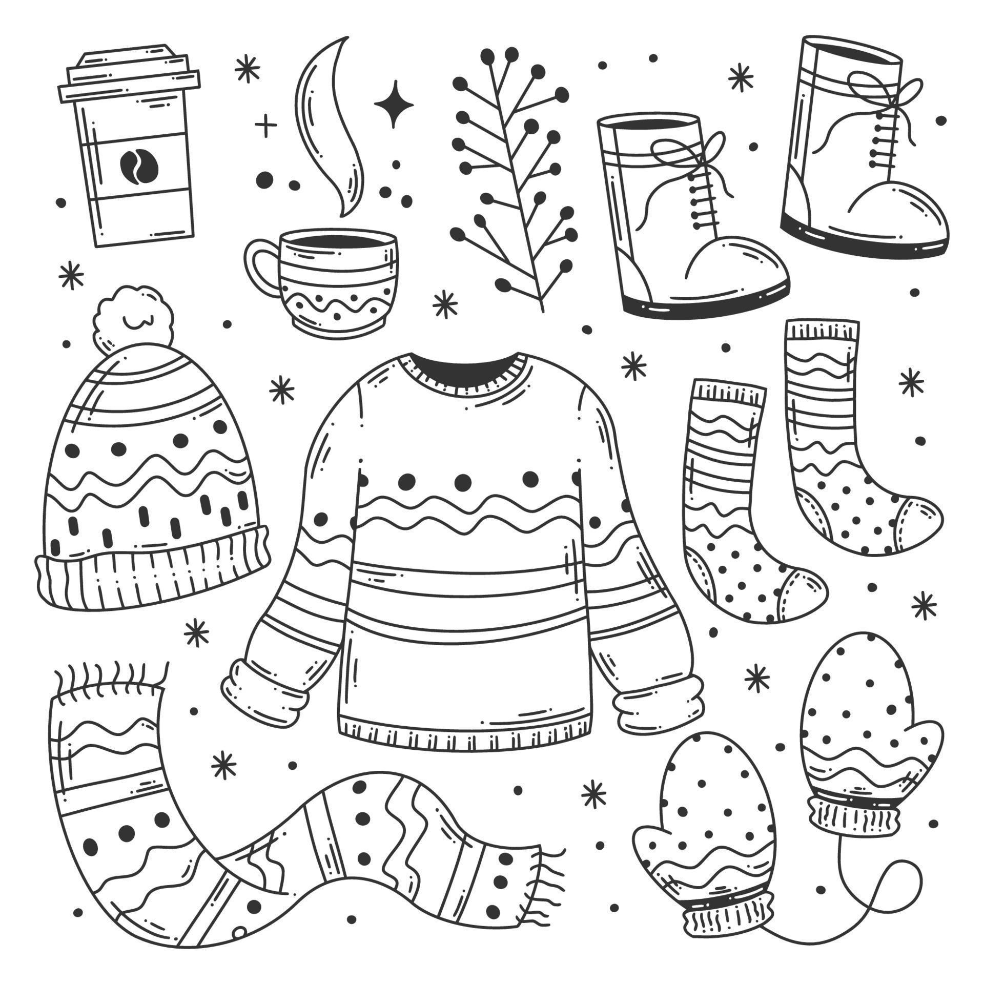 Hand drawn set of winter cloth doodle coloring 13700149 Vector Art at ...
