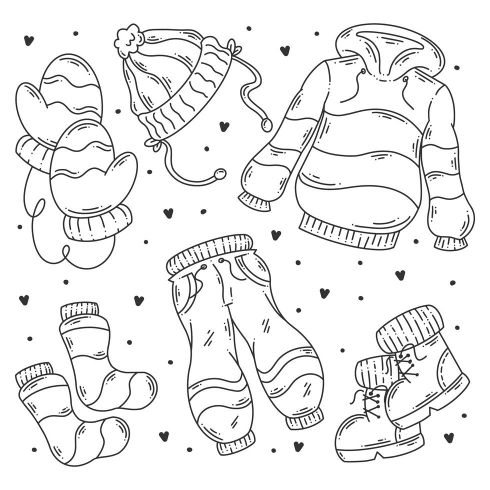 Hand drawn set of winter cloth and essentials doodle coloring 13700150 ...