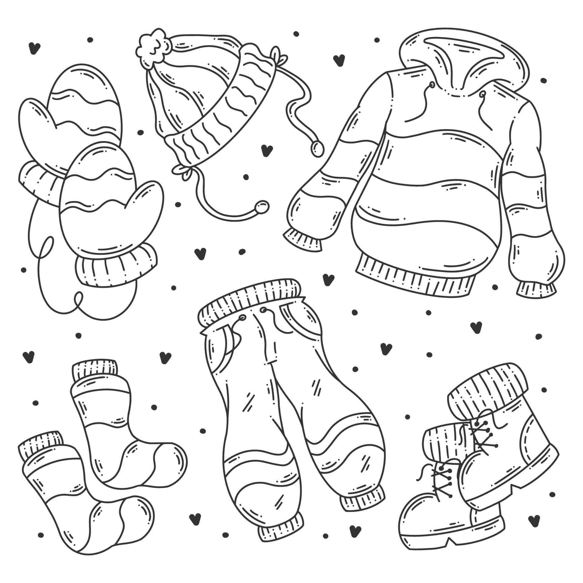 Hand drawn set of winter cloth and essentials doodle coloring 13700150 ...