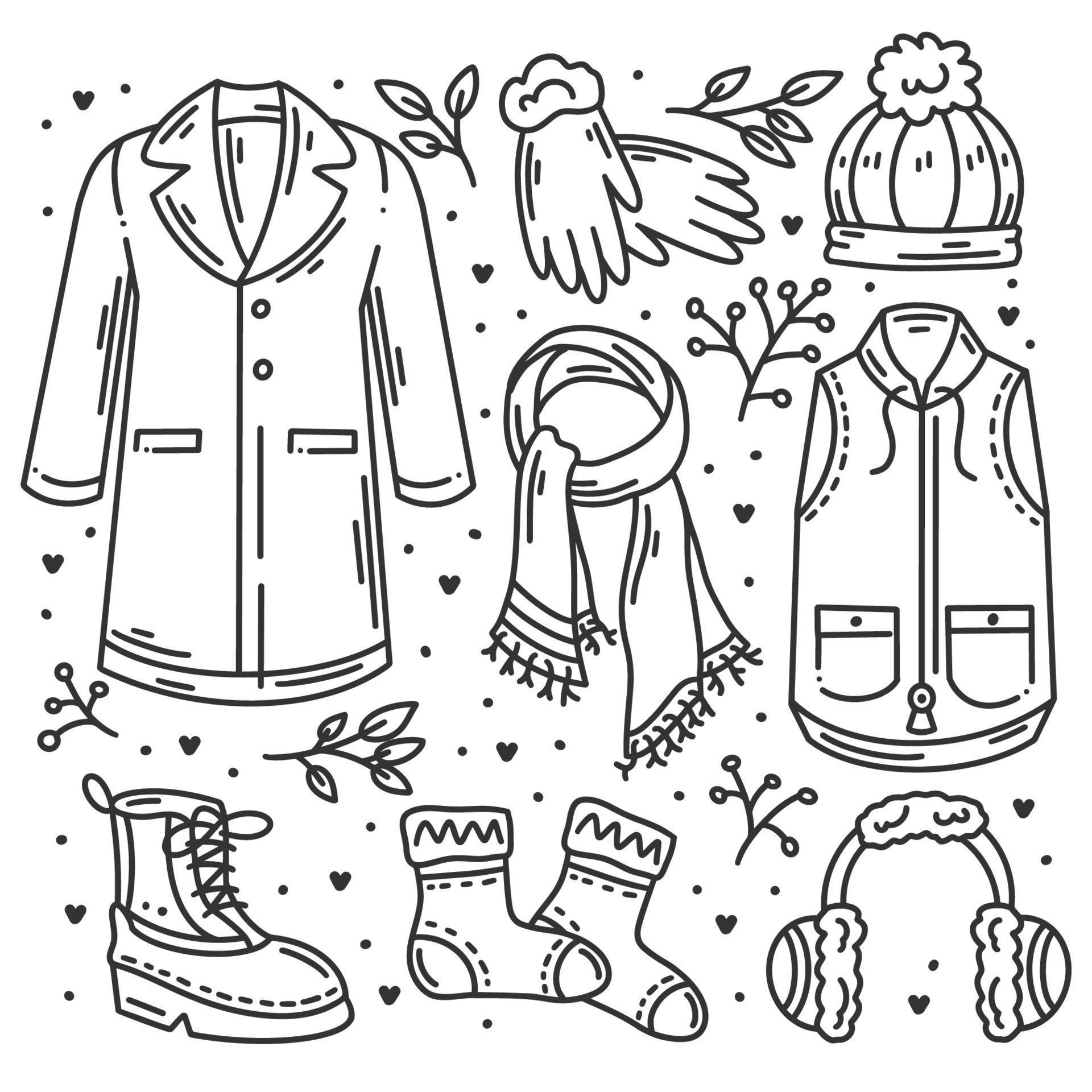 Winter cloth hand drawn doodles coloring 13700153 Vector Art at Vecteezy