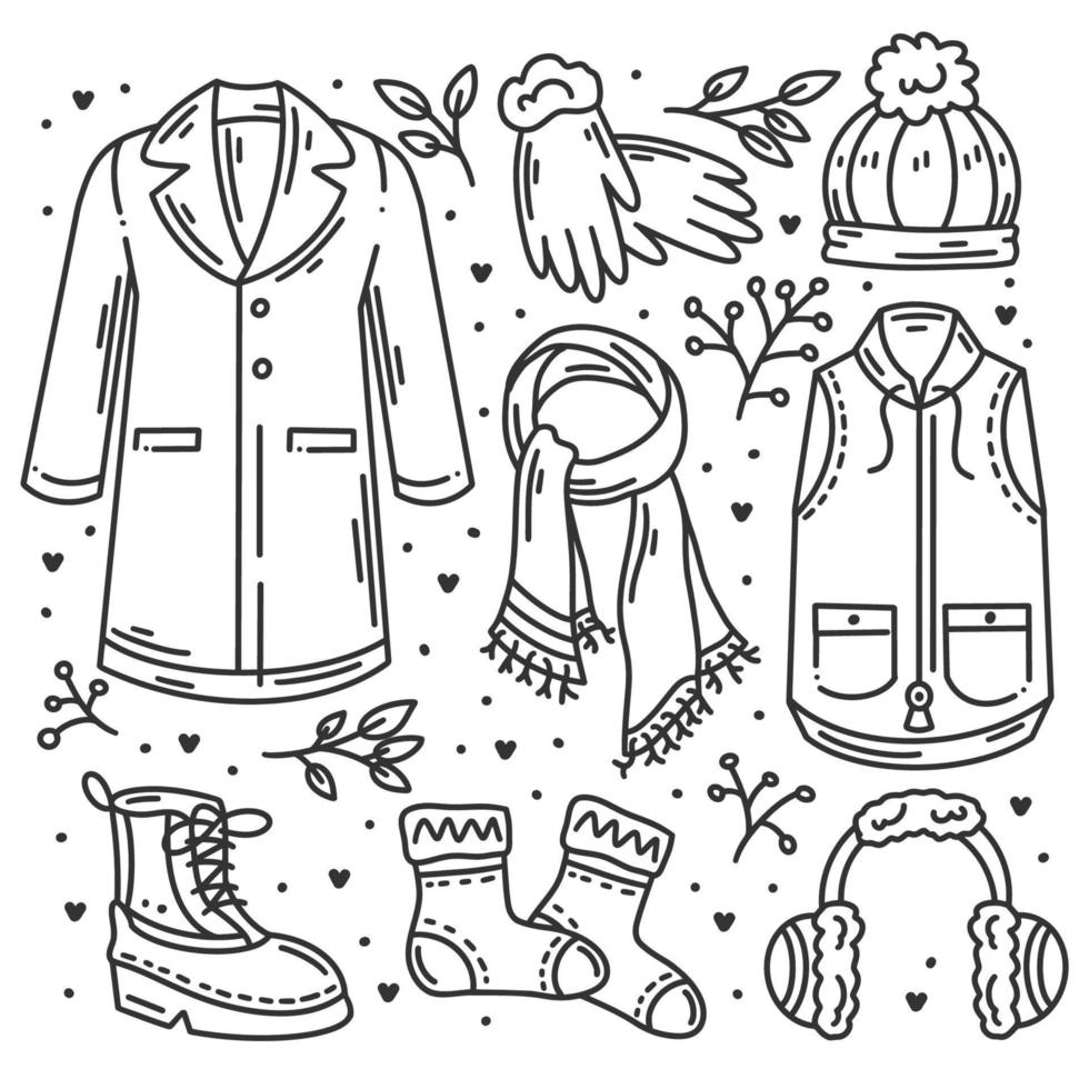 Winter cloth hand drawn doodles coloring 13700153 Vector Art at Vecteezy