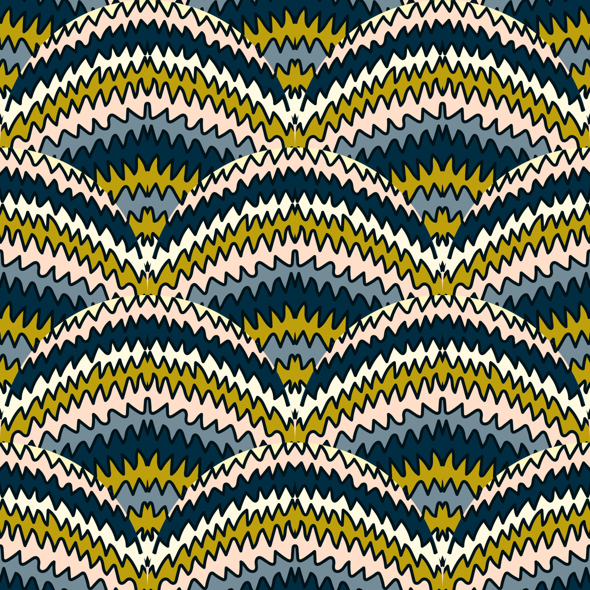 Hand Drawn Zig Zag Lines Mosaic Ornament Abstract Wave Seamless Pattern In Doodle Style