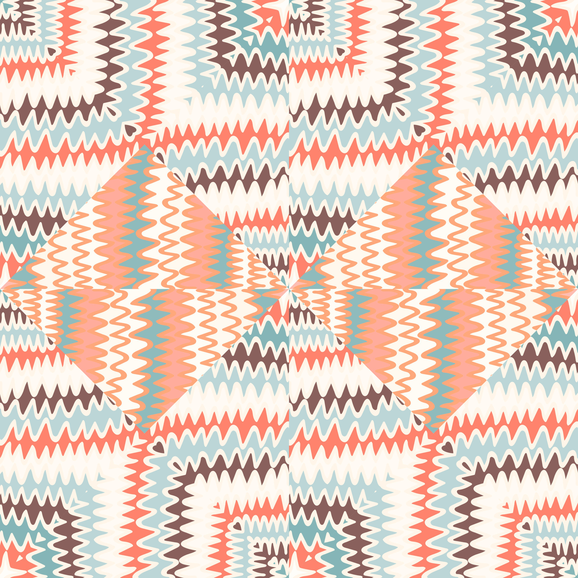 Abstract Zig Zag Wave Seamless Pattern Hand Drawn Lines Mosaic