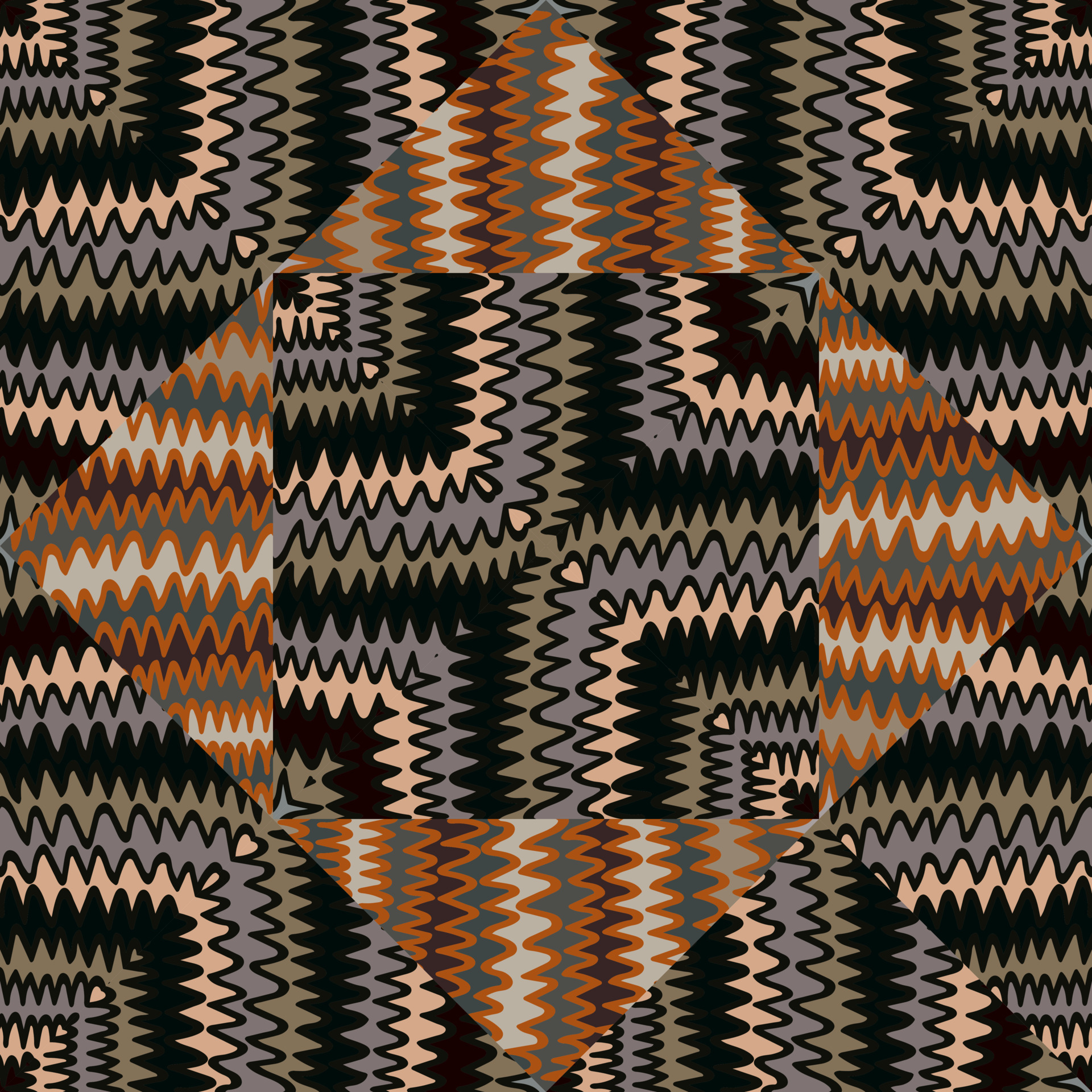 Abstract Zig Zag Wave Seamless Pattern Hand Drawn Lines Mosaic