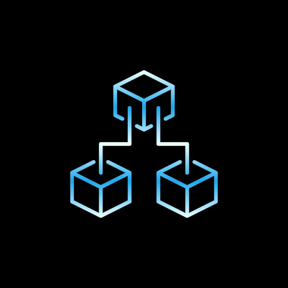 Three Blockchain Blocks Vector Blue Outline Icon Block Chain Crypto