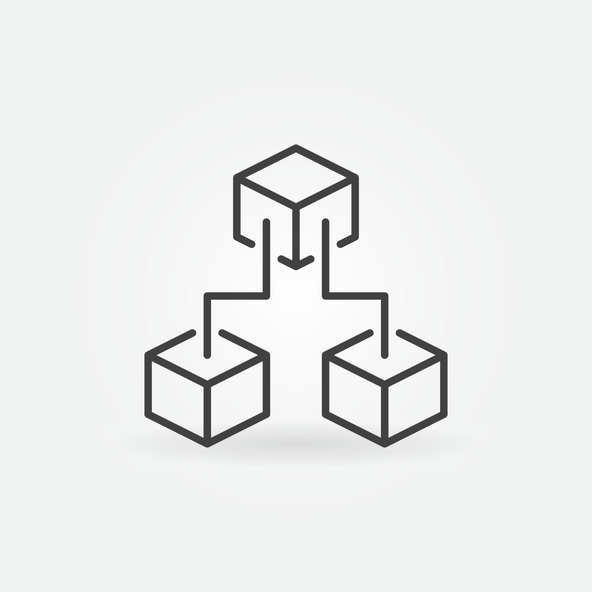 Three Blockchain Blocks Vector Concept Line Icon Block Chain Symbol