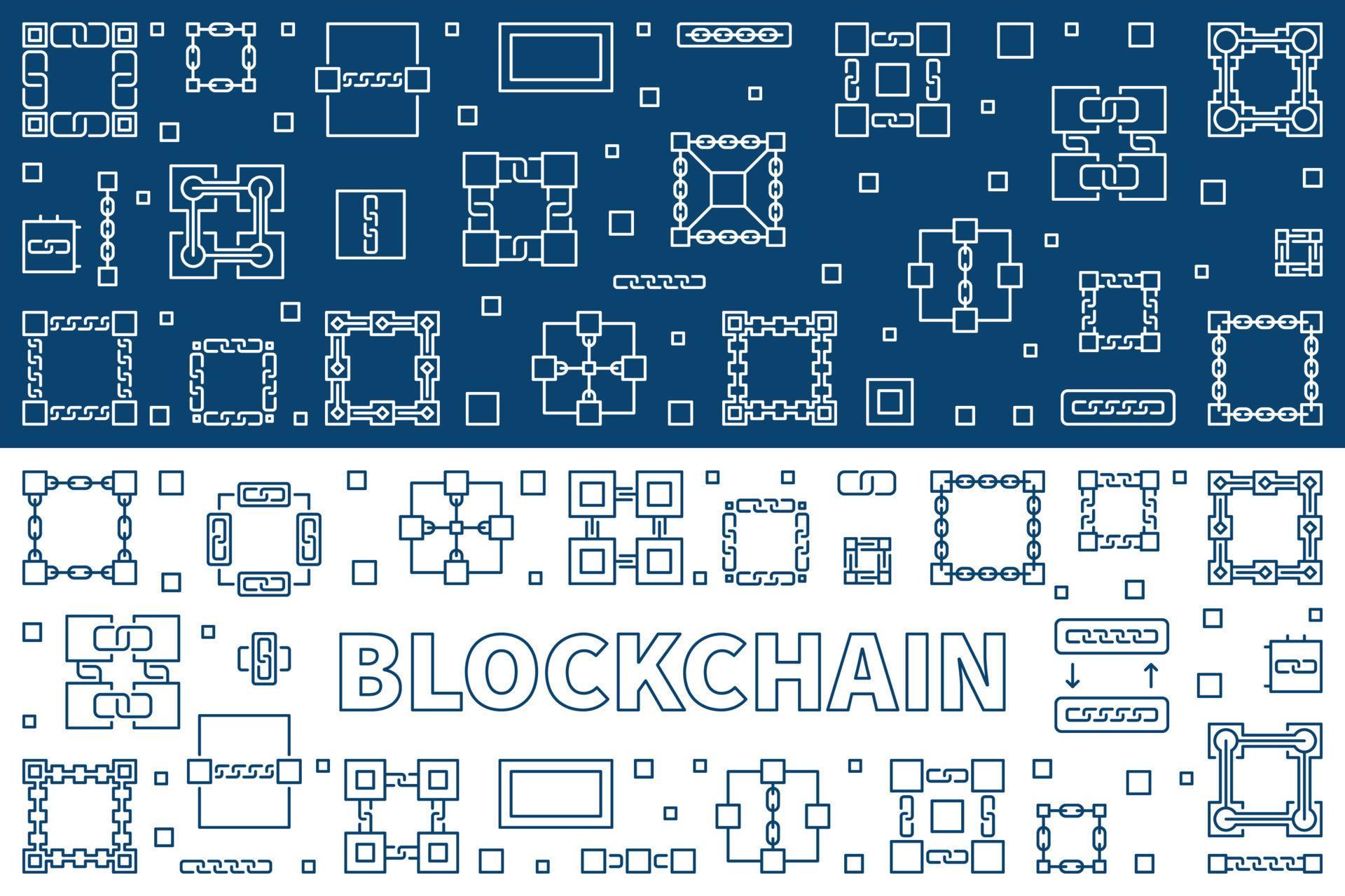 Blockchain Technology Outline Banners Vector Illustration 13703291