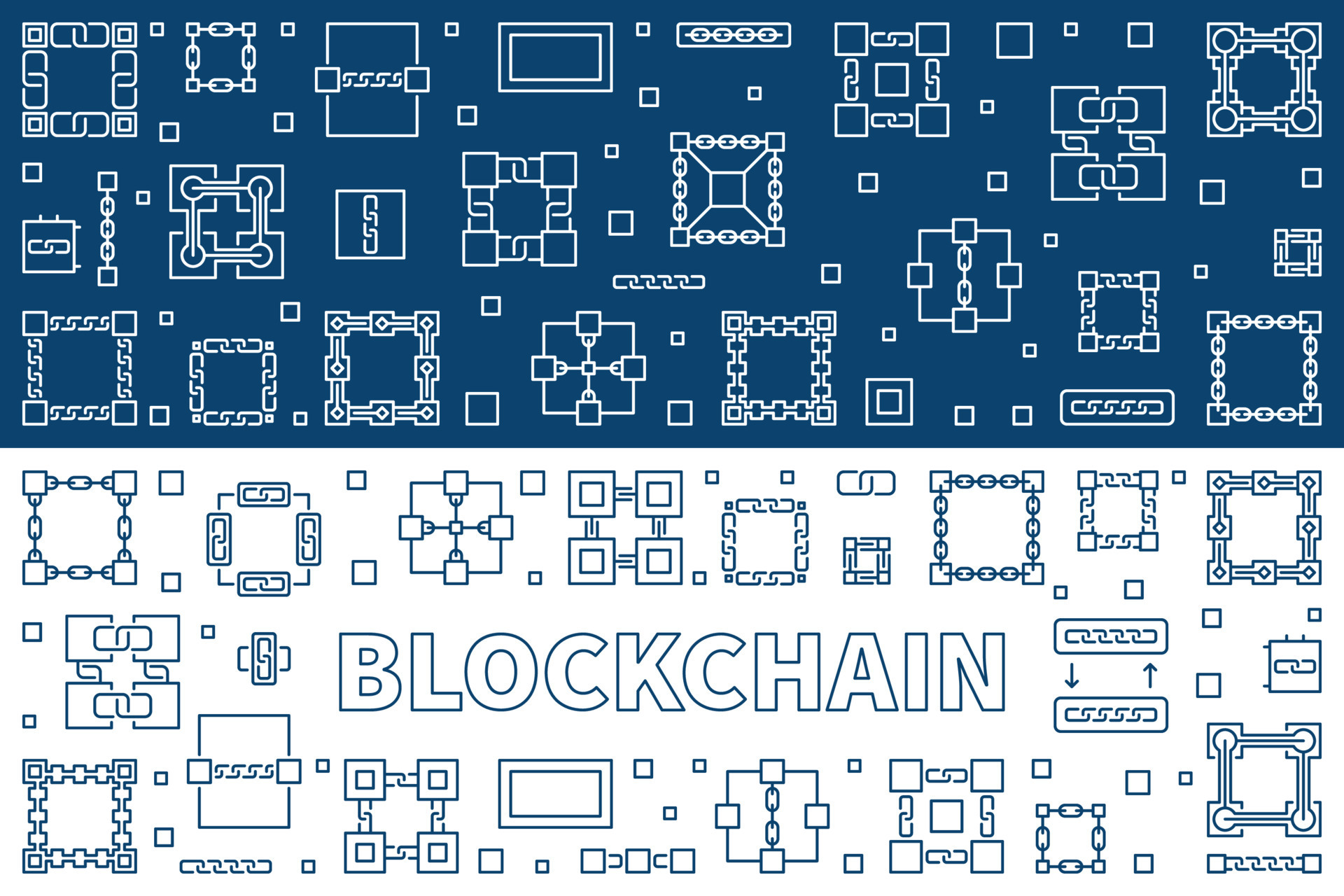Blockchain Technology Outline Banners Vector Illustration 13703291