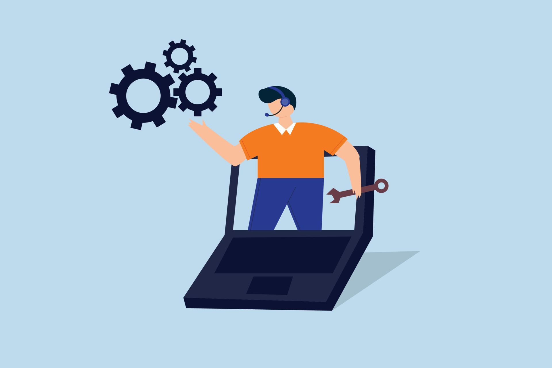 Support Staff Help Fixing Technical Problem Helpful Man With Headset Talking With Customer Help