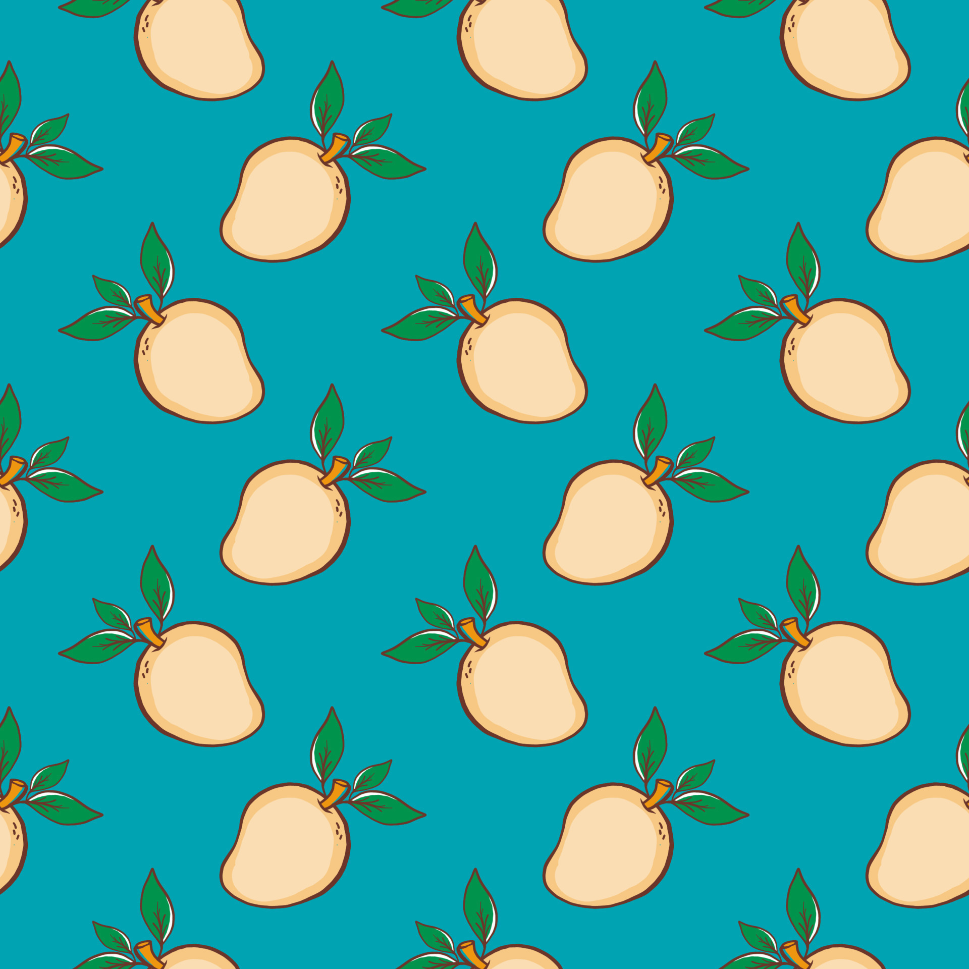 Ripe Mango Seamless Pattern On A Blue Background 13704544 Vector Art