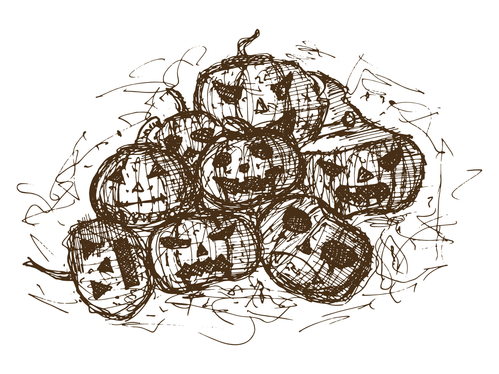 Monochrome hand drawing halloween evil pumpkin 13707134 Vector Art at ...