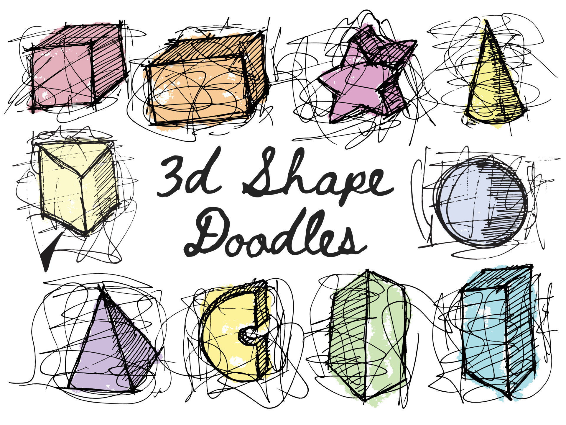 Colorfull geometric 3d Shapes hand drawn Line Doodles. 13707139 Vector ... Colorfull geometric 3d Shapes hand drawn Line Doodles. 13707139 Vector ...