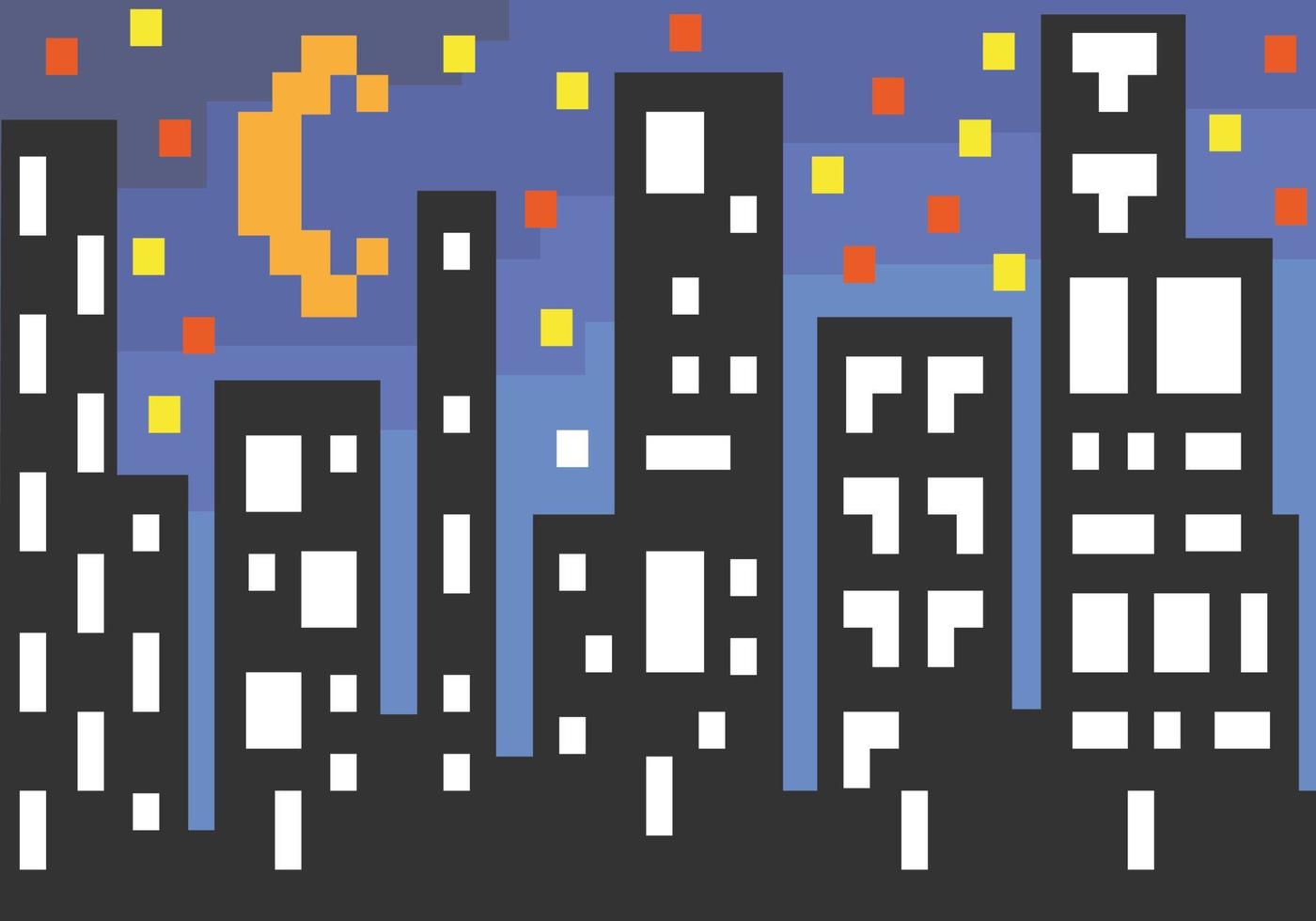 Pixel art depicting a night city.Vector. Breaks down into segments. For ... Pixel art depicting a night city.Vector. Breaks down into segments. For ...