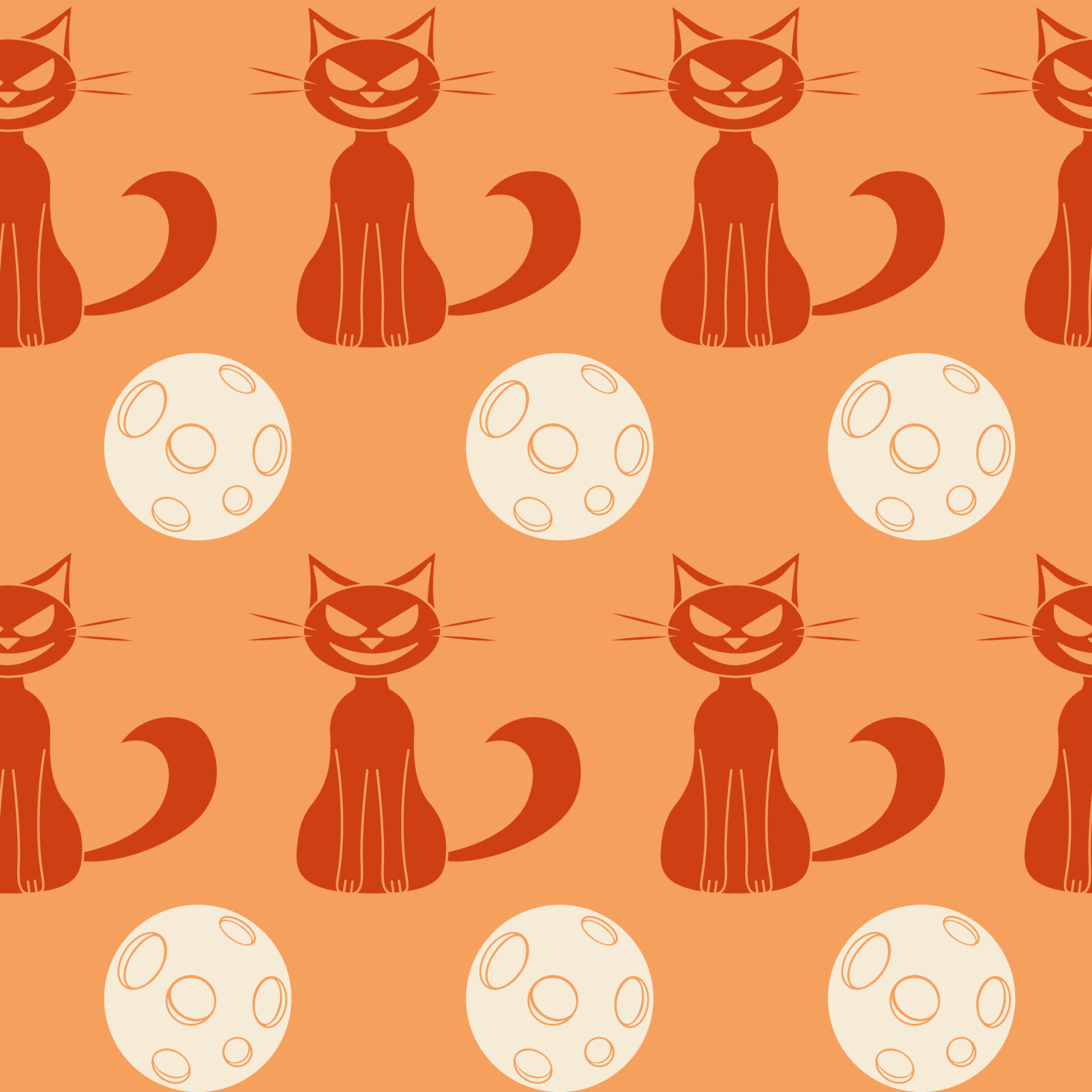Cat and full Moon seamless pattern. Vector Halloween elements in ...