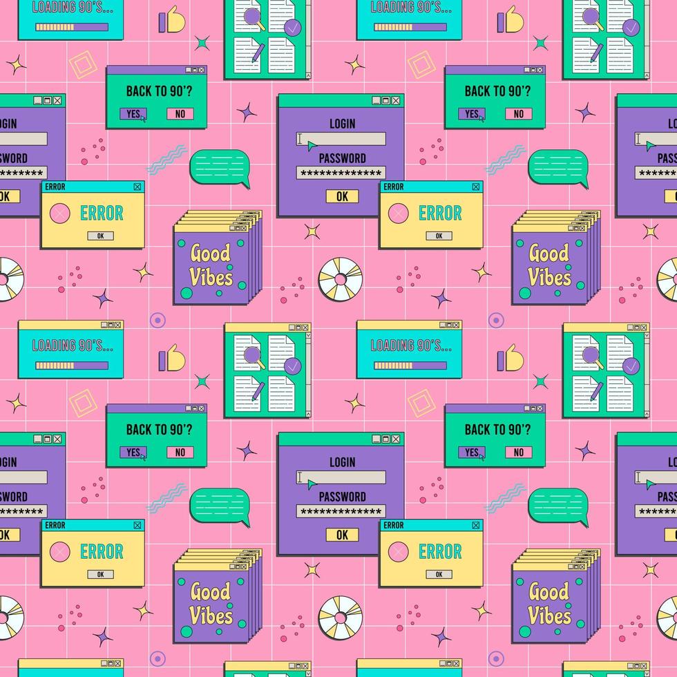 Vaporwave Ui And Ux Elements Seamless Pattern Pc Retro Game Frame