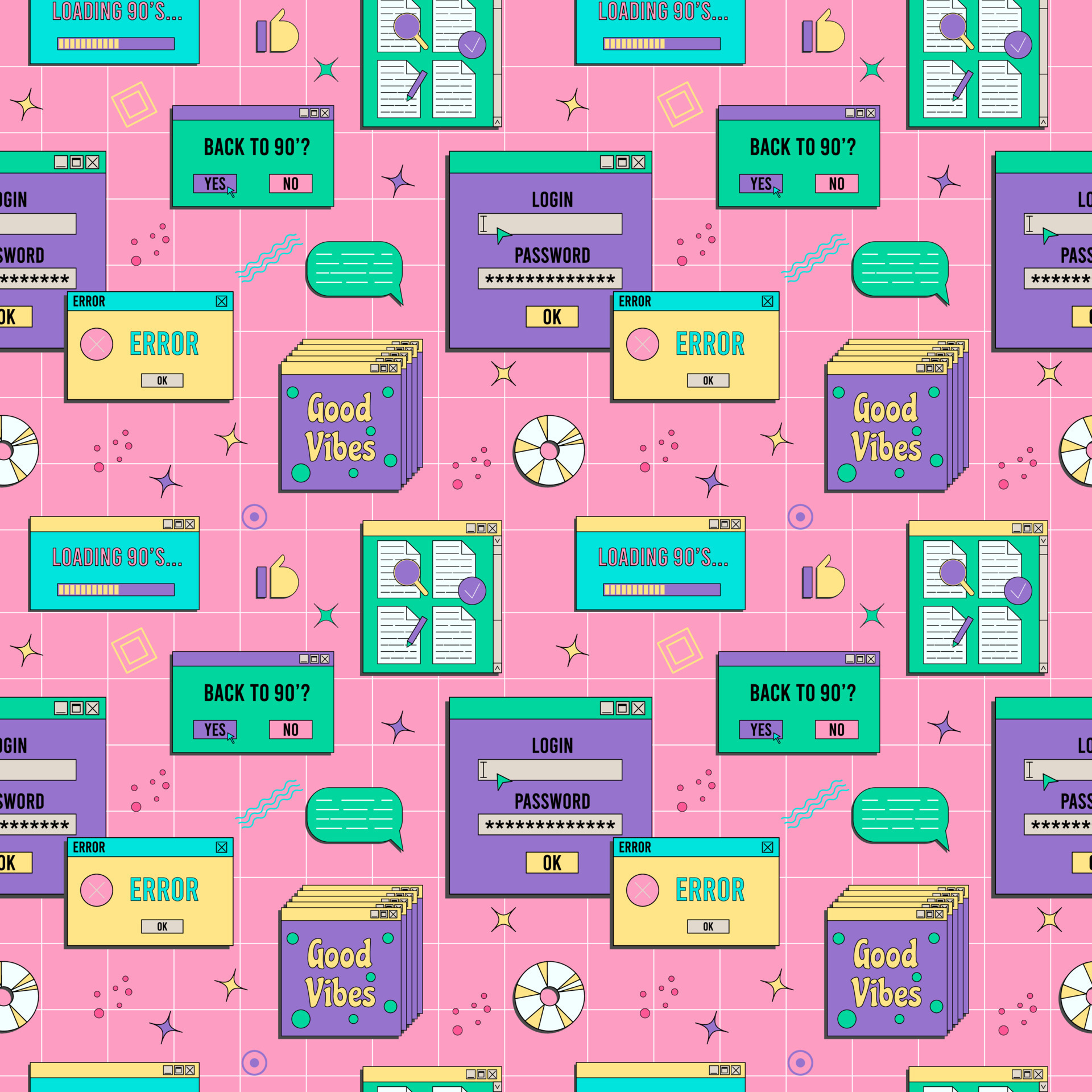 Vaporwave UI and UX elements seamless pattern. PC retro game frame ... Vaporwave UI and UX elements seamless pattern. PC retro game frame ...