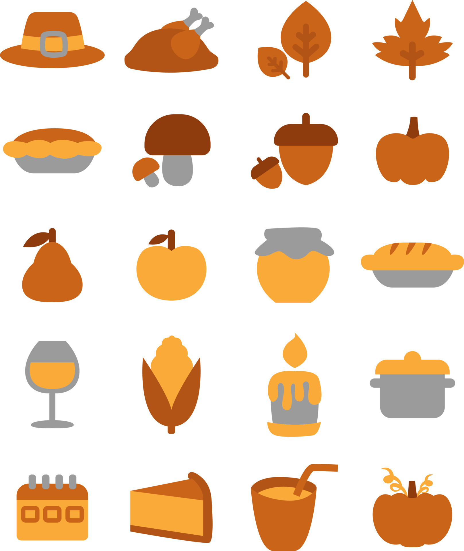 Thanksgiving icon pack, illustration, vector on a white background ...