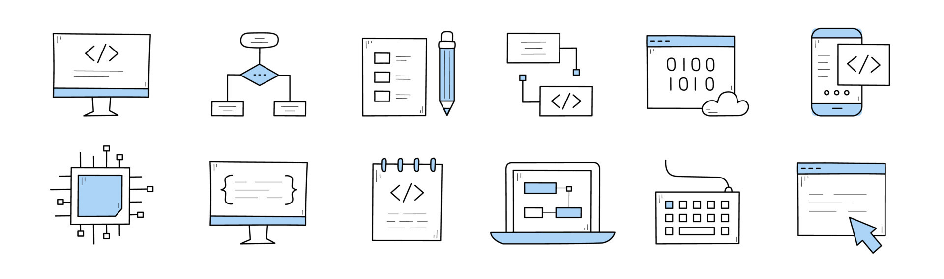 Coding And Programming Doodle Icons Vector Set 13717412 Vector Art At Vecteezy