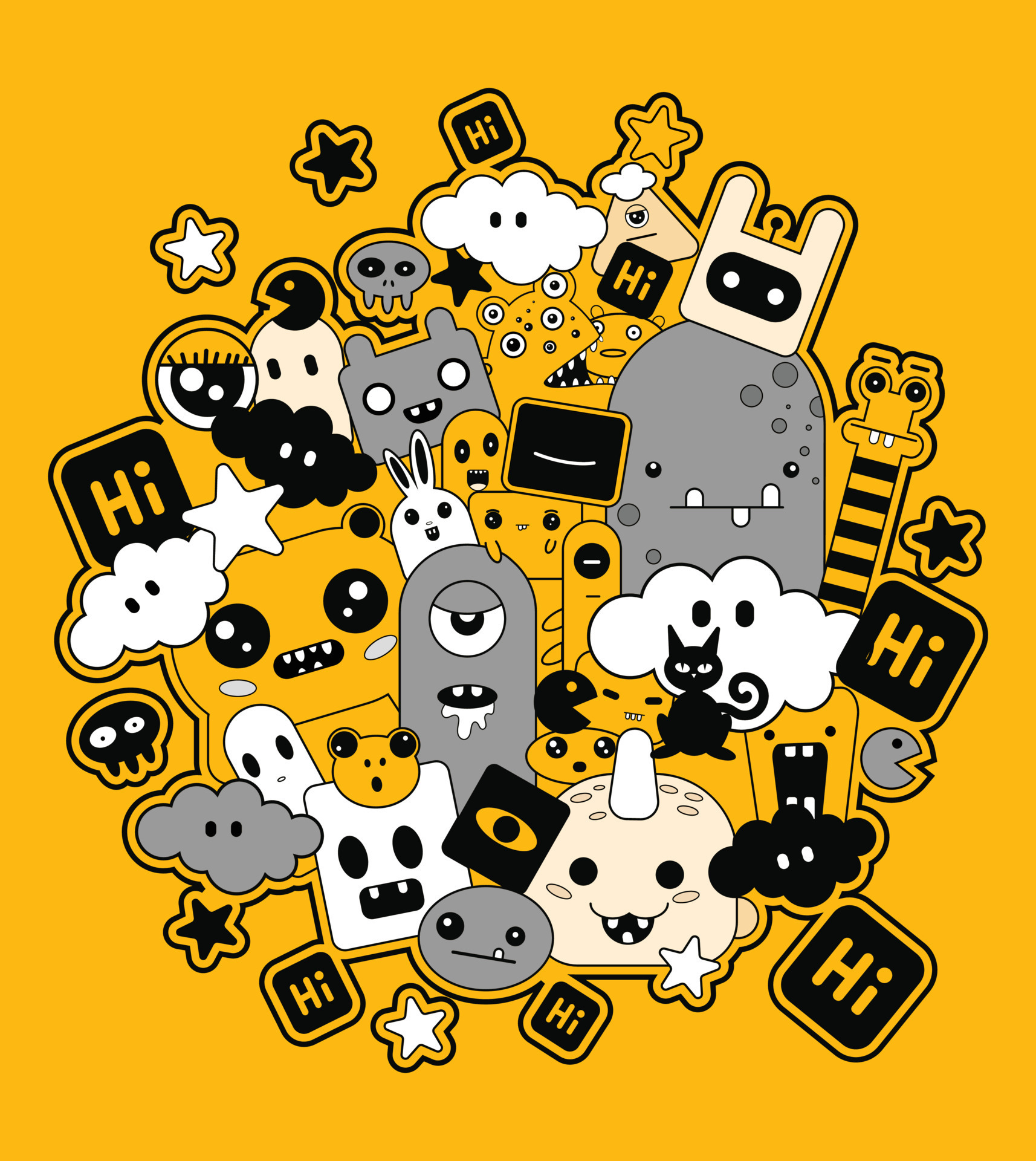 Vector Illustration Of Doodle Monsters Background Yellow 13722119 Vector Art At Vecteezy