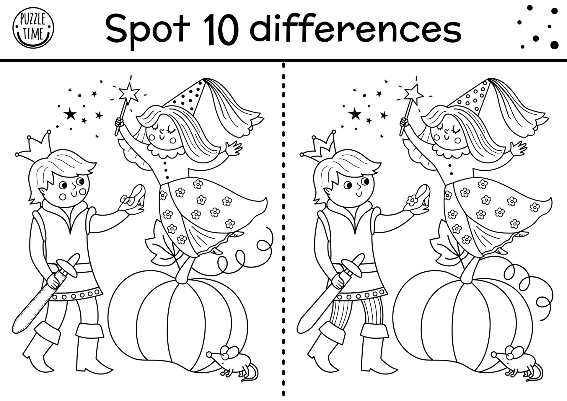 Black and white find differences game for children. Fairytale ... Black and white find differences game for children. Fairytale ...