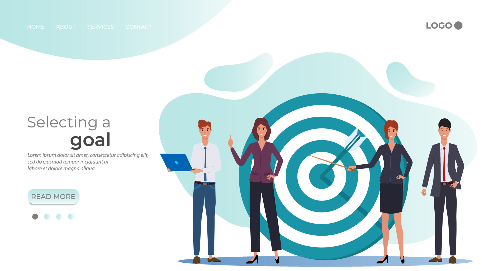 Selecting a goal.businessmen discuss tasks and goals.People near the ...