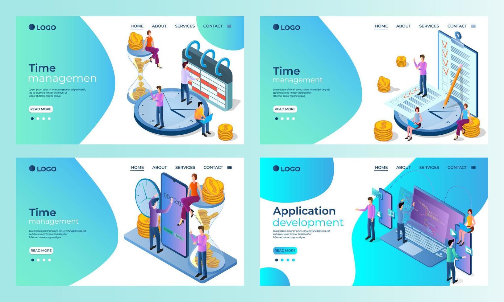 A set of landing page templates.Time management, application ...