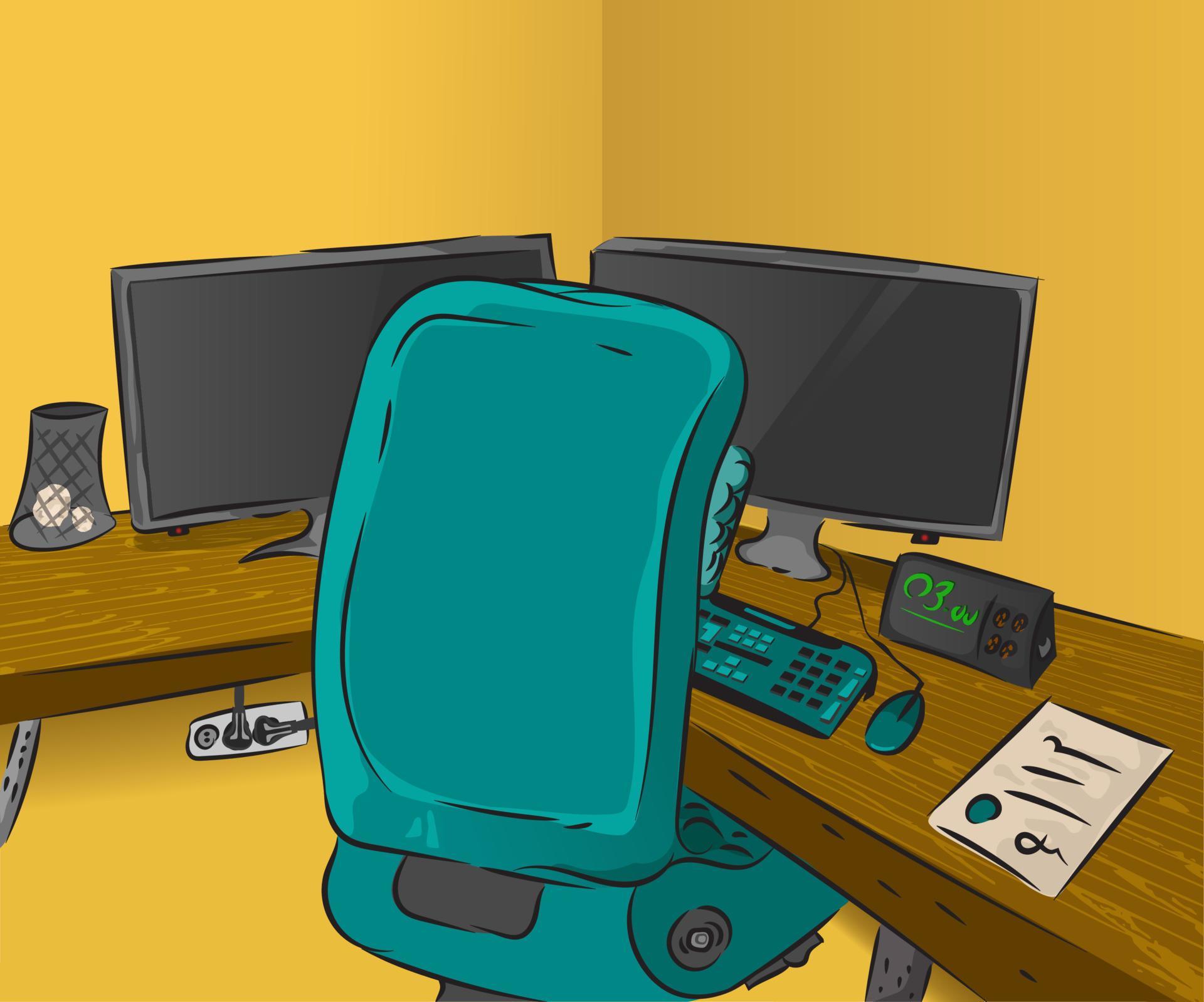 Studyroom working space with computer. Flat design cartoon room ...
