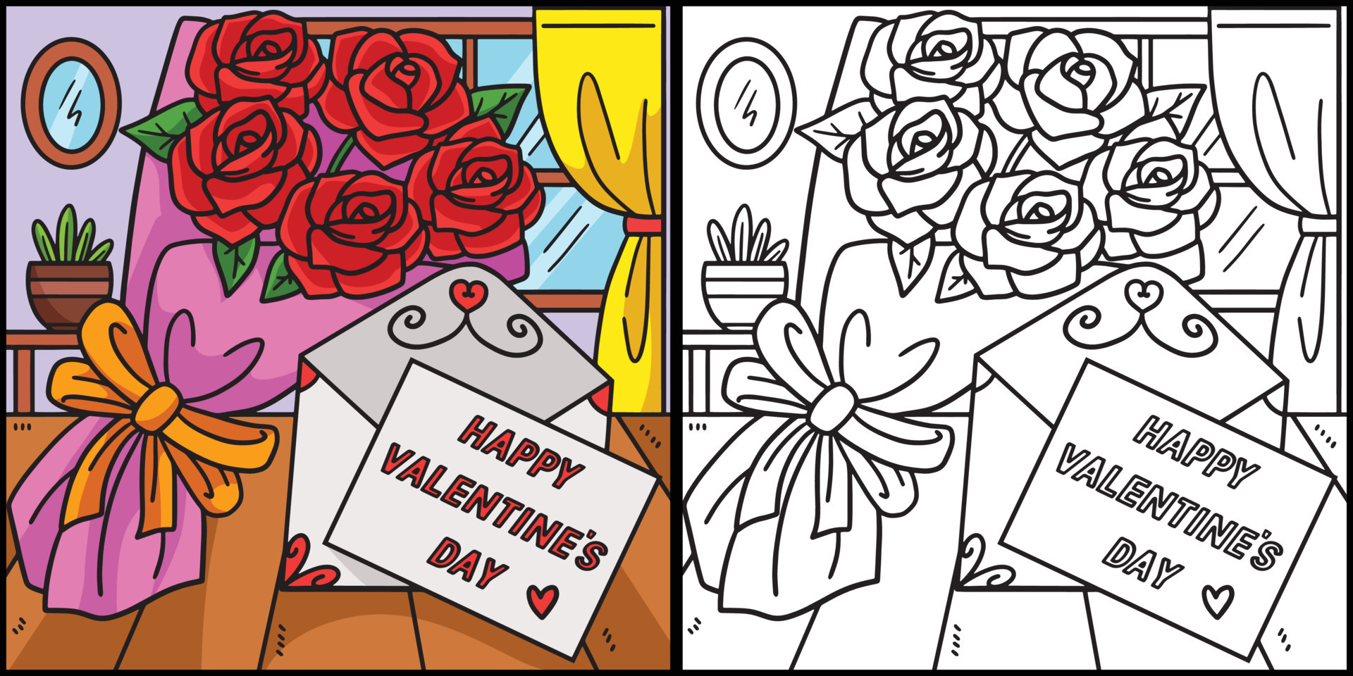 Valentines Day Flower Coloring Page Illustration 13730710 Vector Art at ...