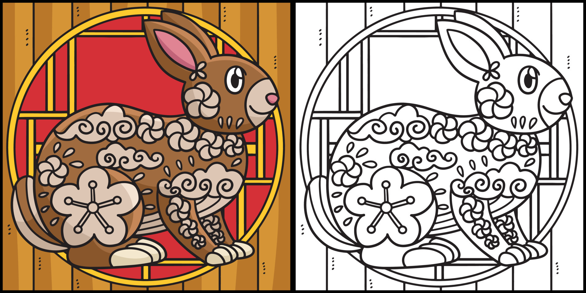 Rabbit Mandala Coloring Page Colored Illustration 13730725 Vector Art ...